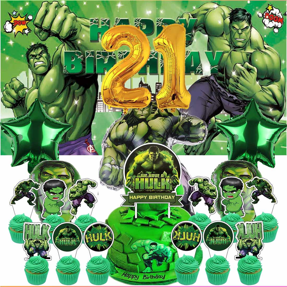 Hulk Party Supplies Decor 21th Kit Balloons Birthday Cake Topper Banner ...