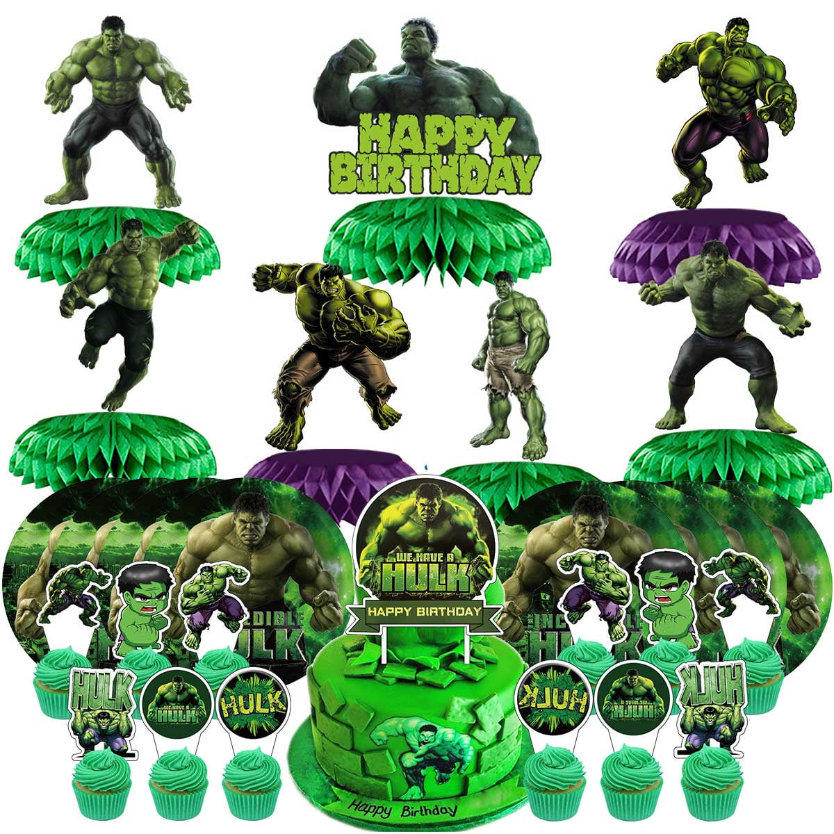 Hulk Party Supplies Decor Plates Fans Decorations Honeycomb ...