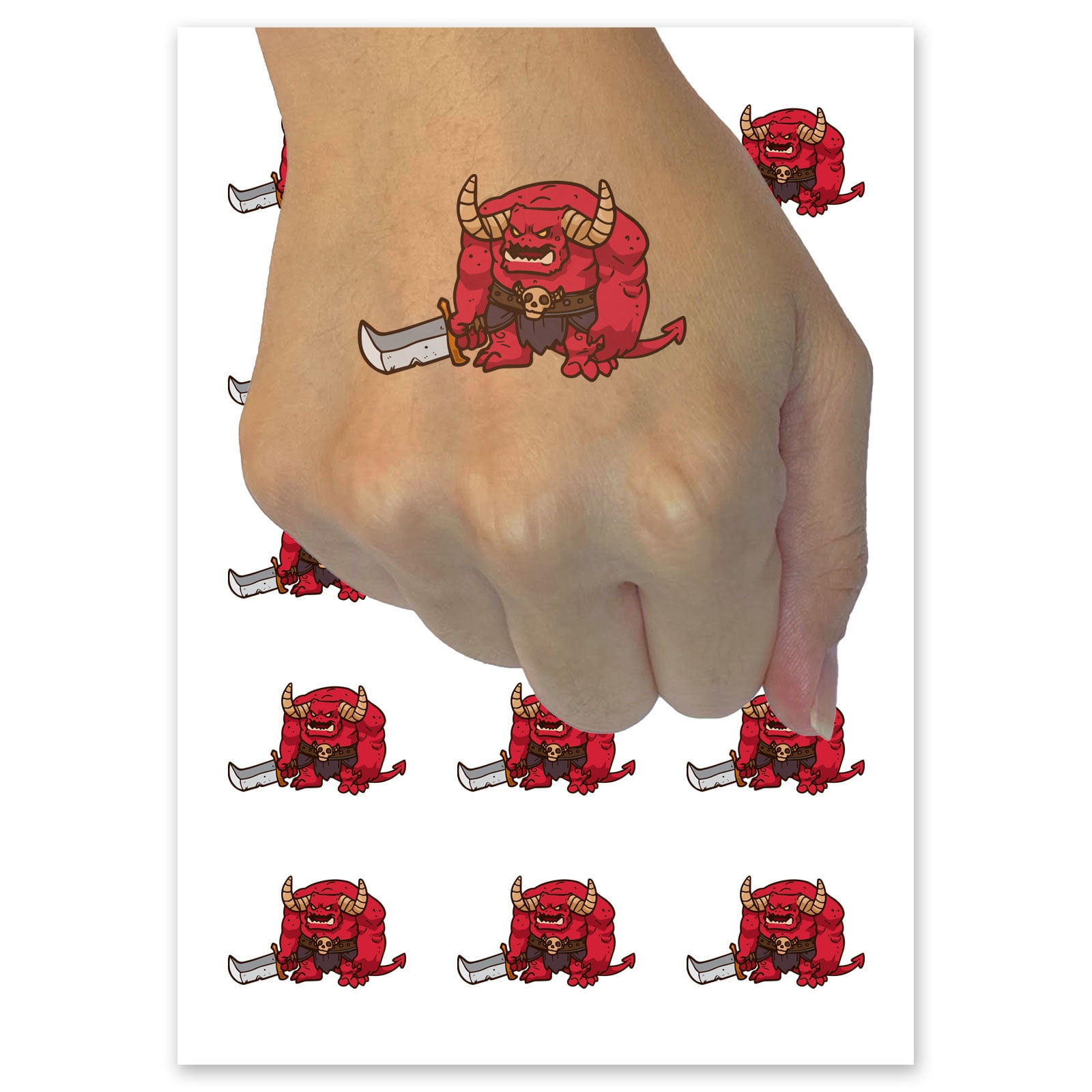 Hulking Demon Monster Devil with Sword Temporary Tattoo Water Resistant ...
