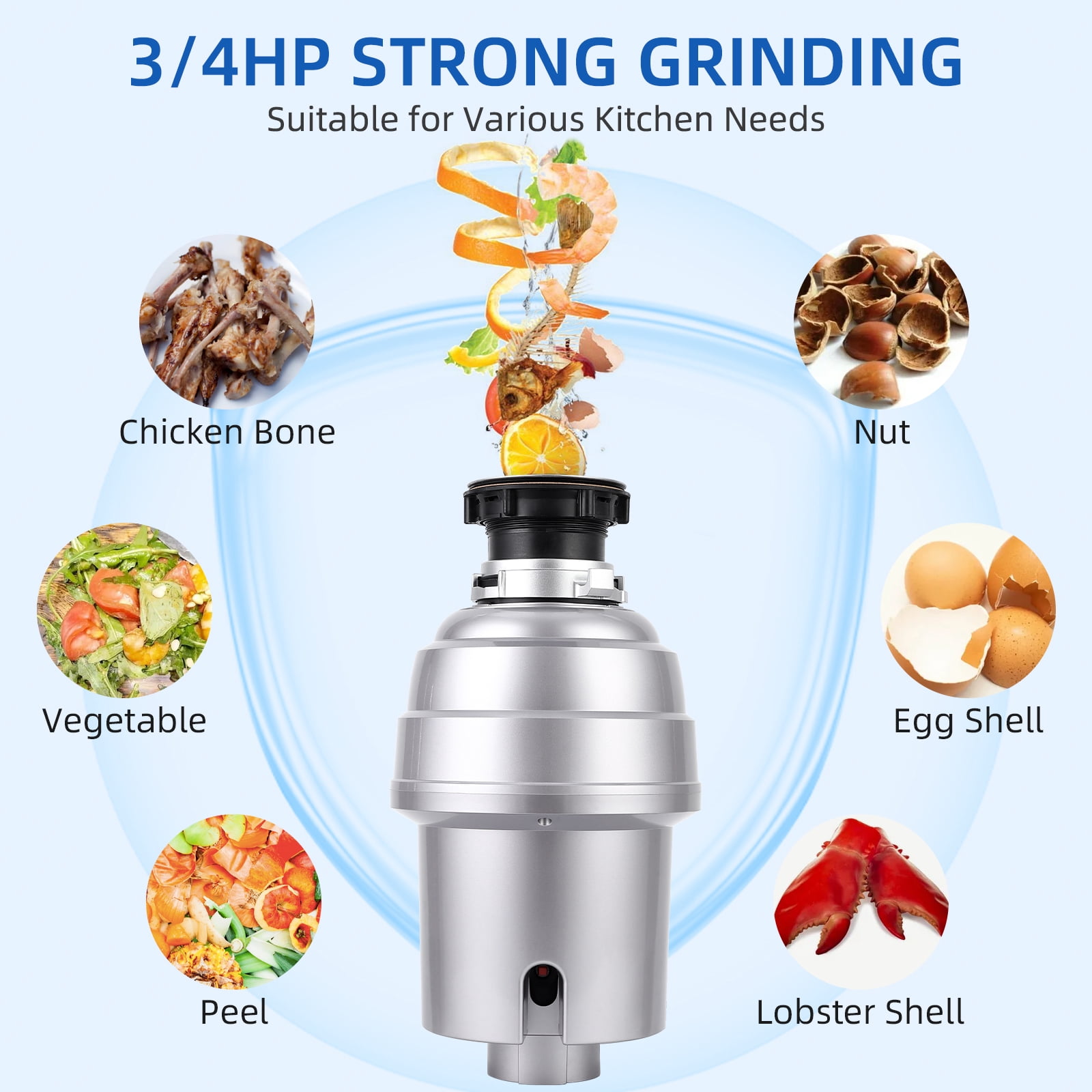 Huloretions 1/2 HP Garbage Disposer, EZ Connect Continuous Feed Food ...