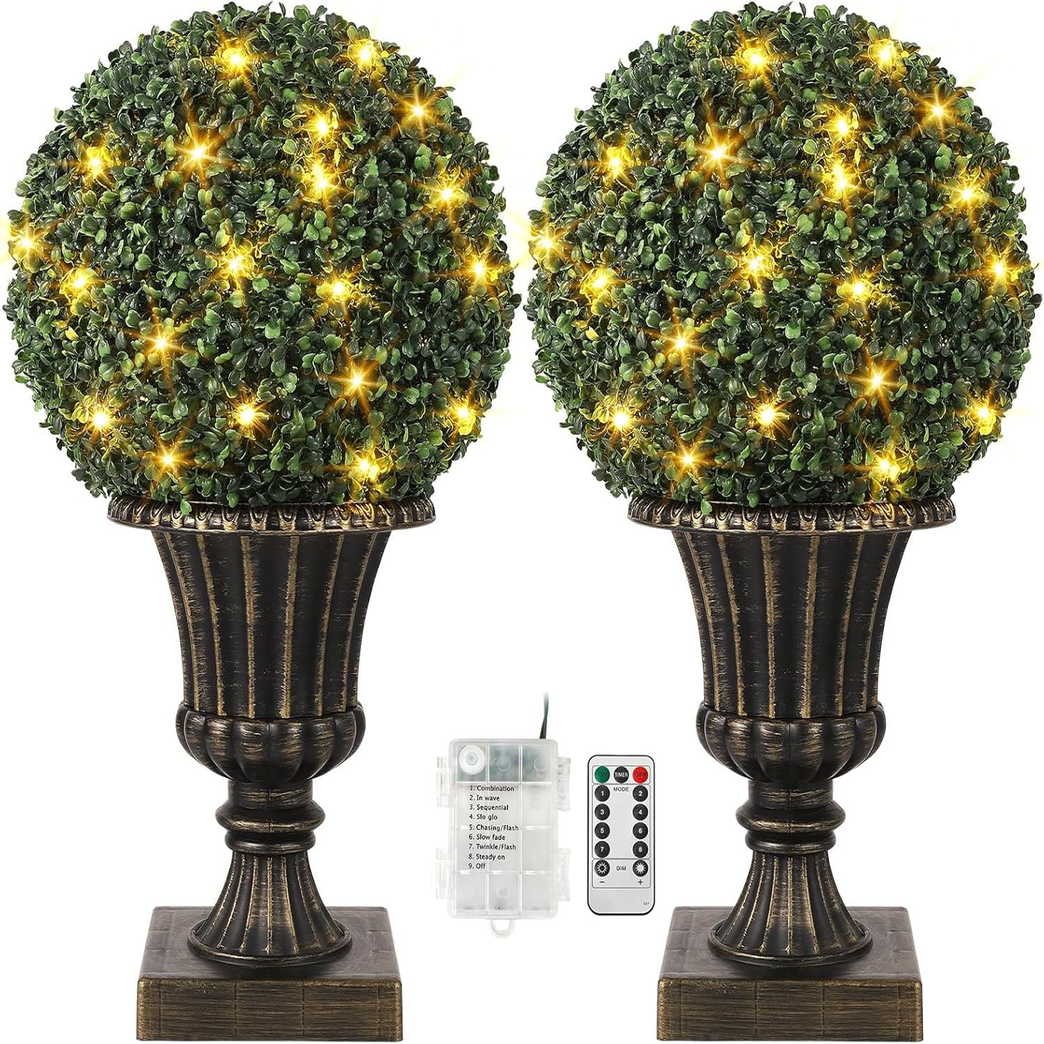 Huloretions 16” Artificial Plant Topiary Ball, Pre-Lit Artificial ...