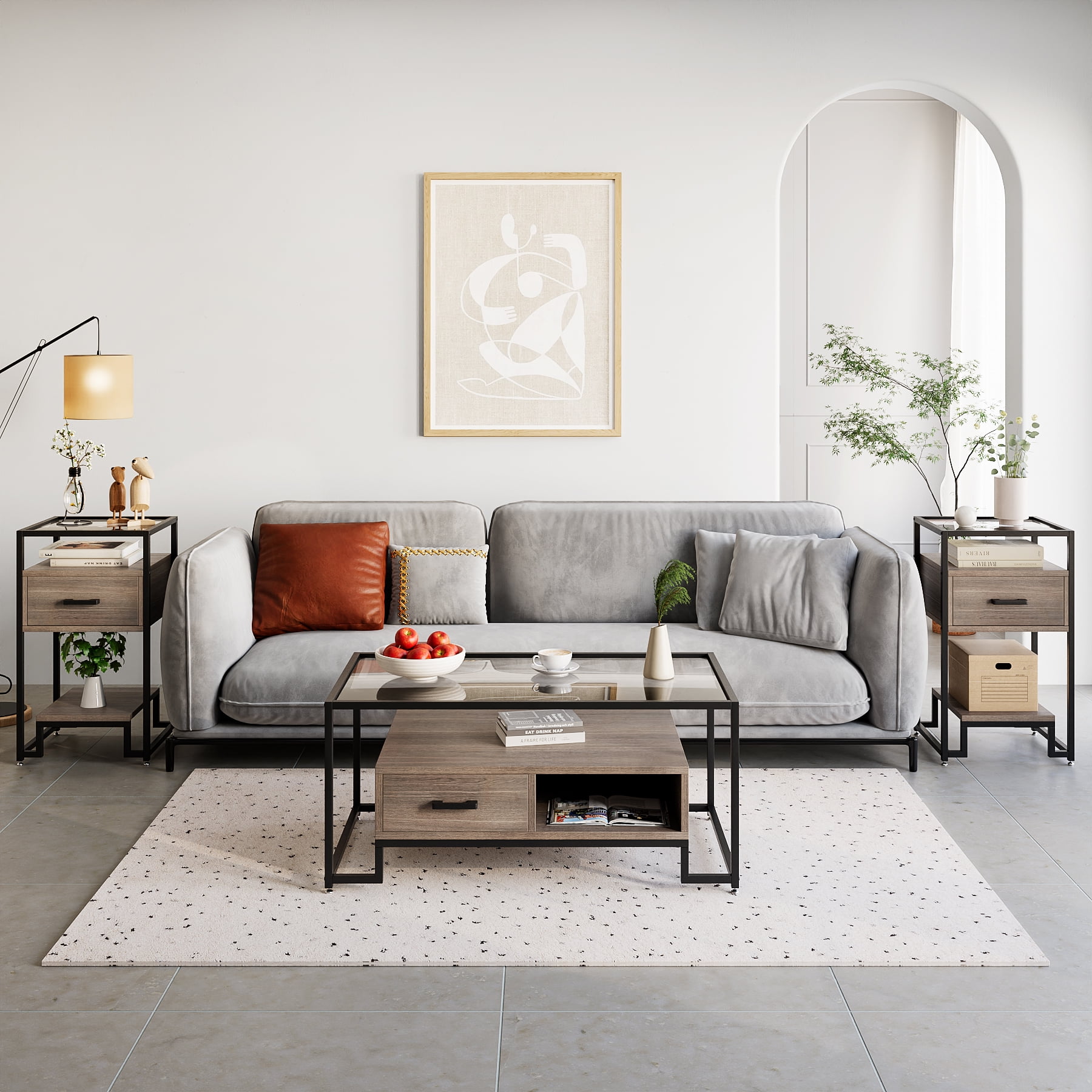 Huloretions 1PCS Nightstands with Storage Drawer, 3-Tier Shelving ...