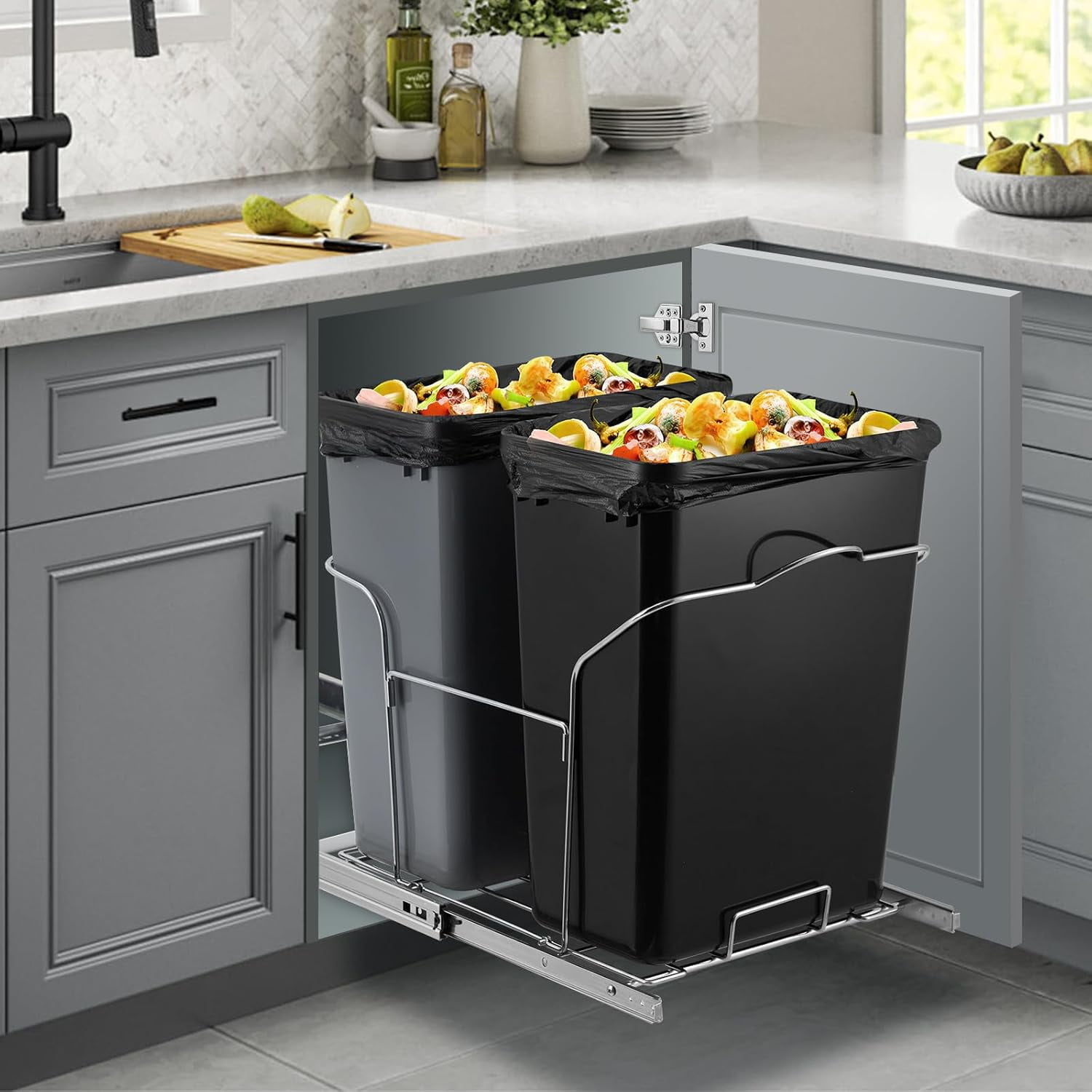 Huloretions 2×25 QT Garbage Waste Recyling Bin with Full Extension ...