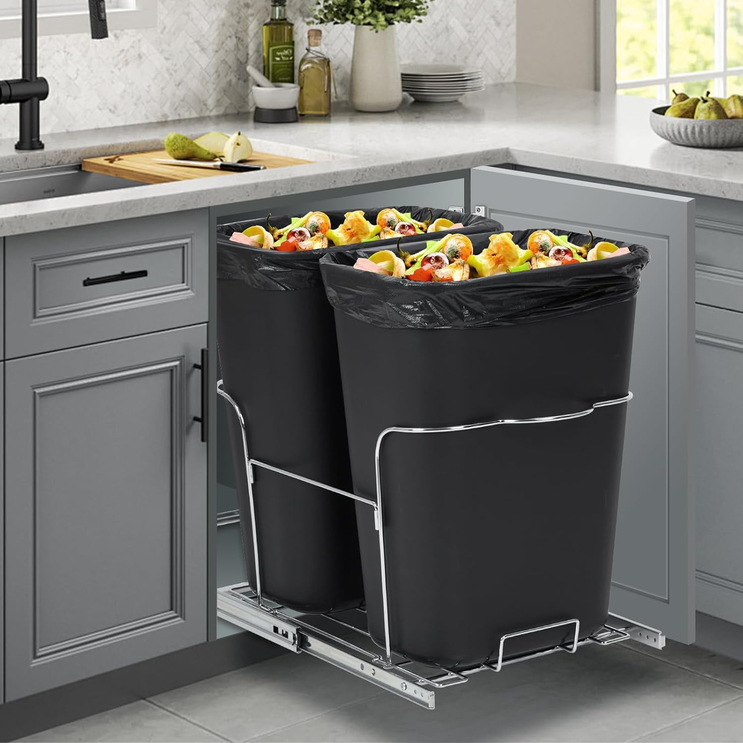 Huloretions 2×25 QT Garbage Waste Recyling Bin with Full Extension ...
