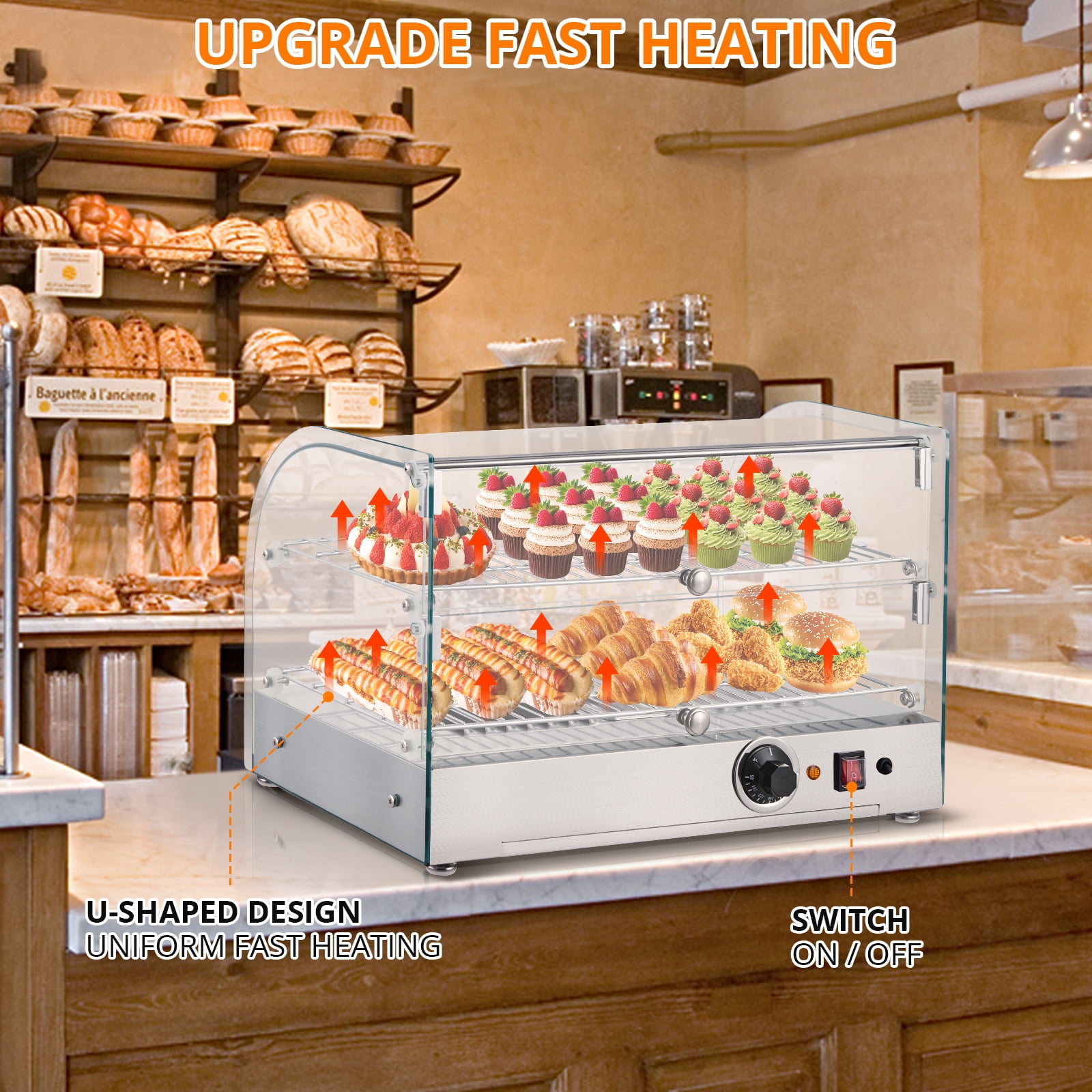 Huloretions 2-Tier Food Warmer Countertop, 22 Inch Commercial Pastry ...