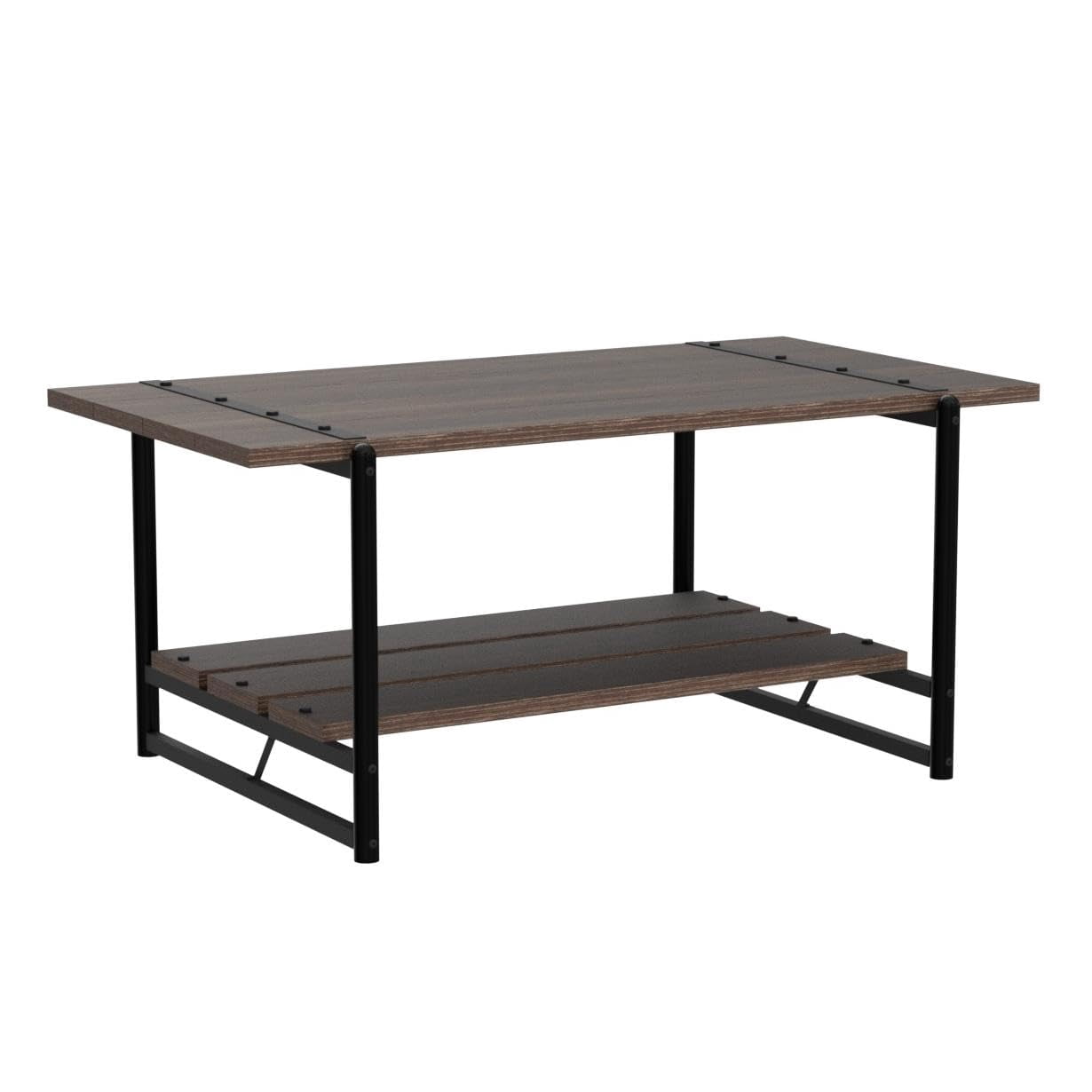Huloretions 2-Tier Industrial Wood Coffee Table With Storage Shelf ...