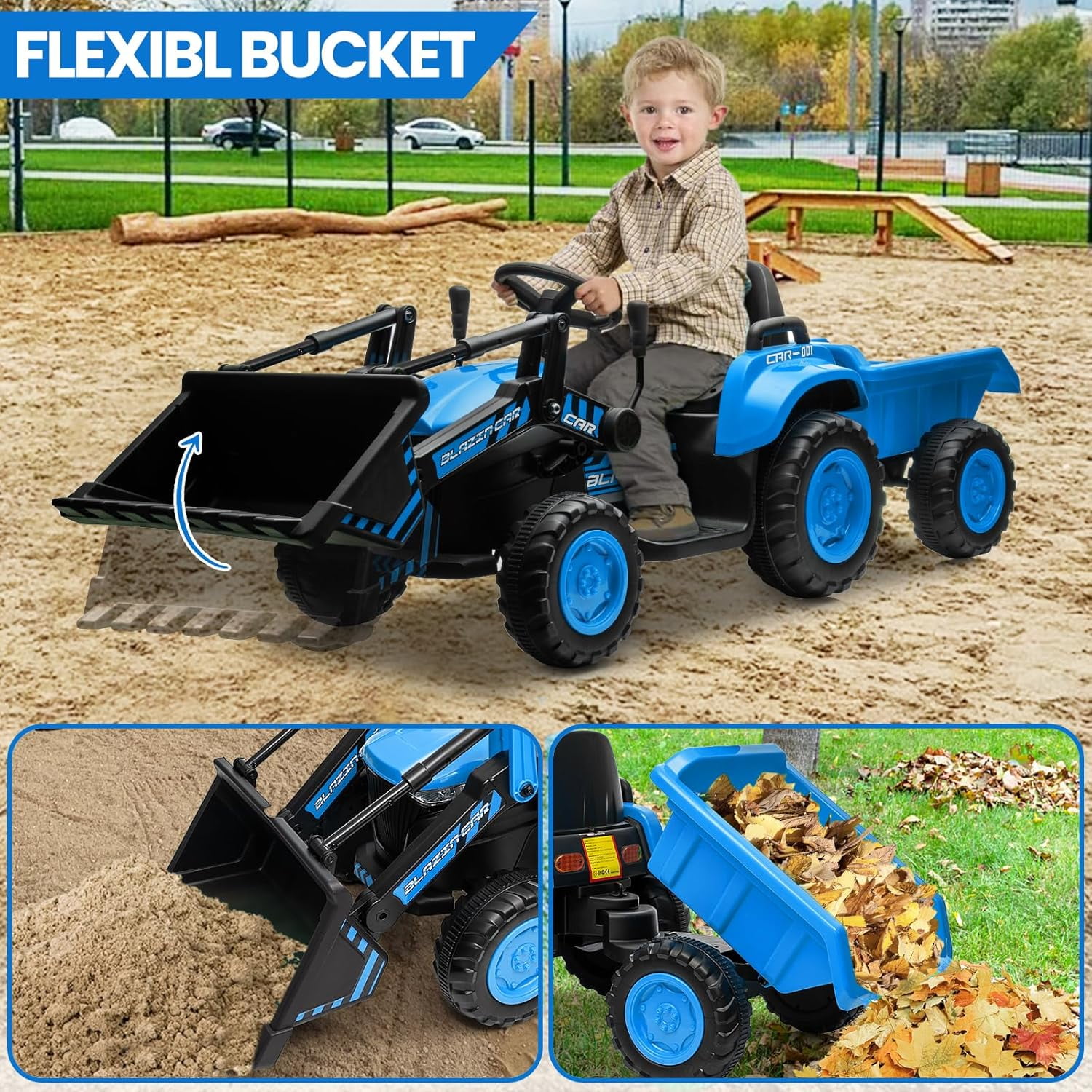Huloretions 3 in 1 Kids Ride On Tractor with Detachable Trailer, 12V ...