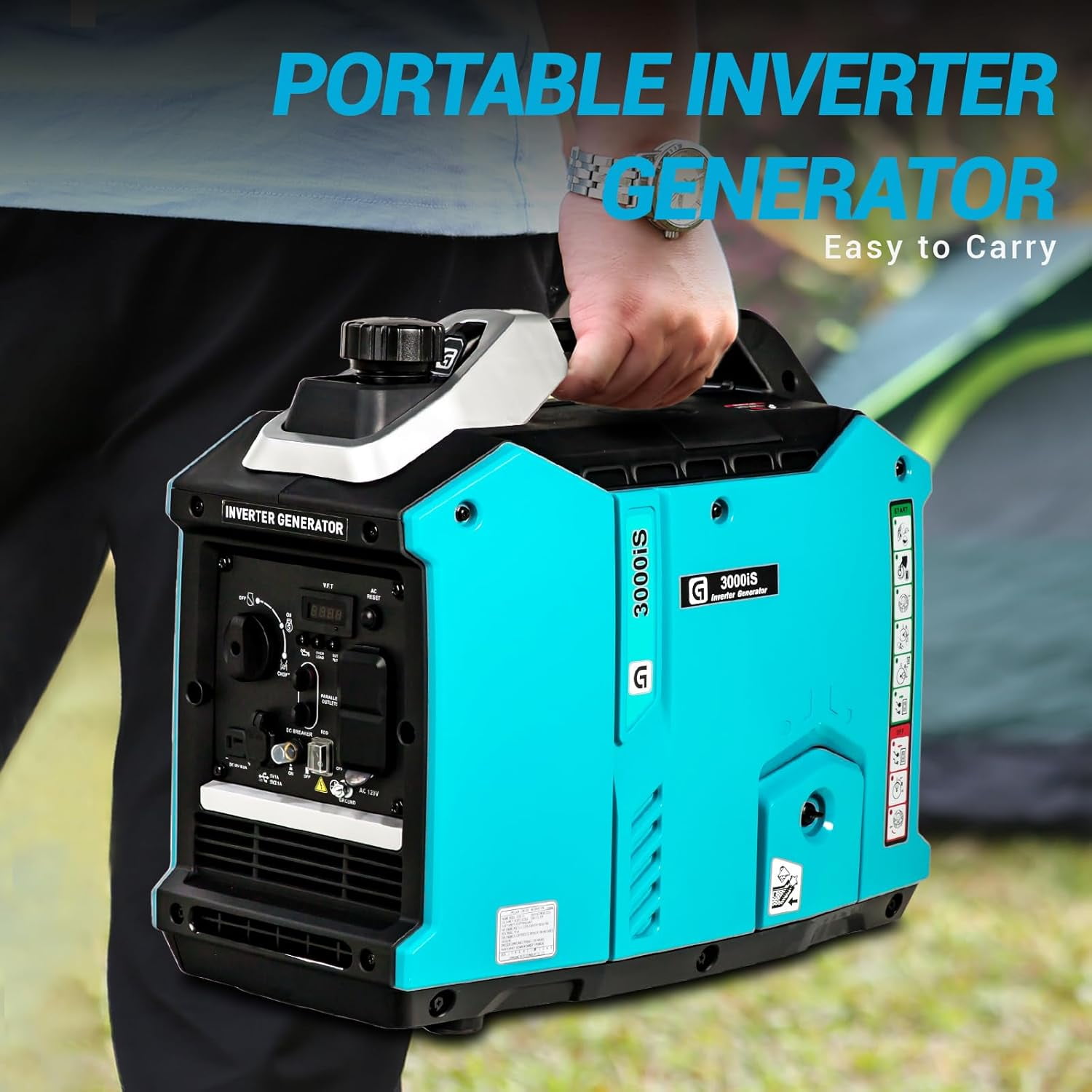 Huloretions 3000W Gas Powered Portable Inverter Generator, Super Quiet ...