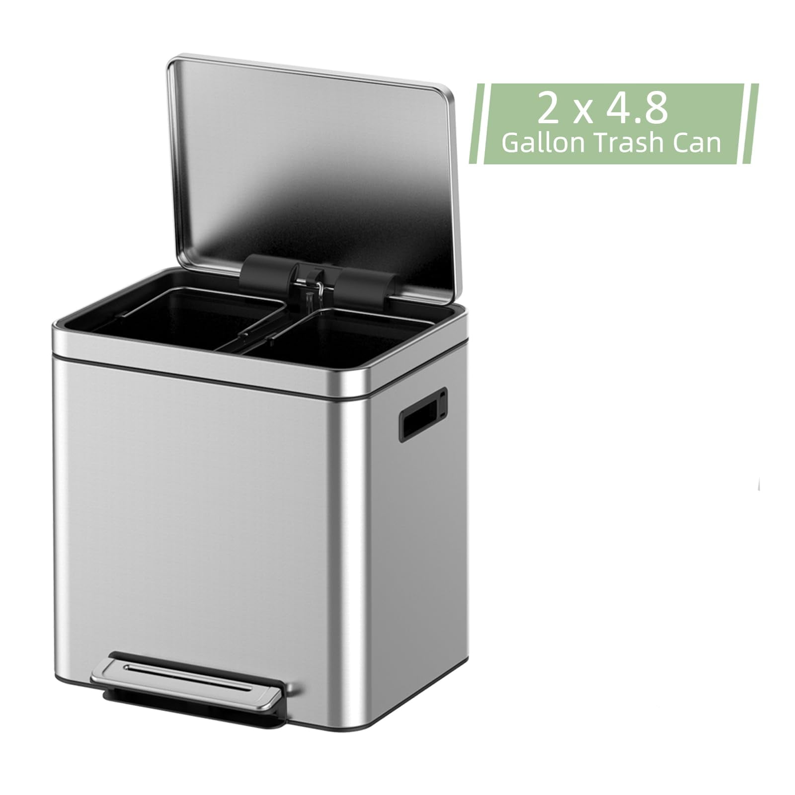Huloretions 30L/8 Gallon Dual Trash Can, Rectangular Waste Basket with Metal Lid & Step Foot ...