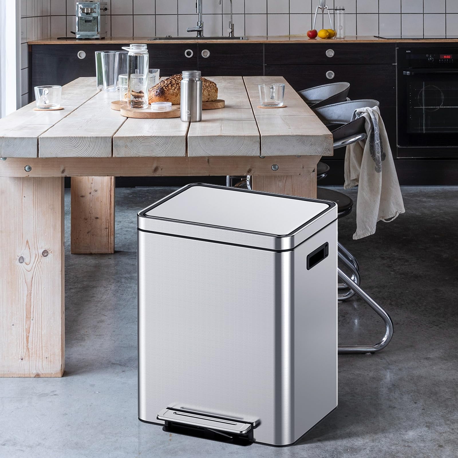 Huloretions 30L/8 Gallon Dual Trash Can, Rectangular Waste Basket with ...