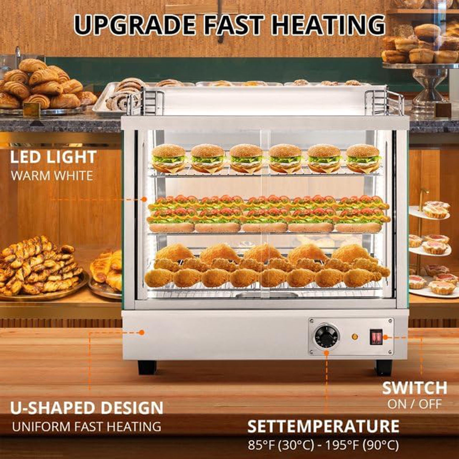 Huloretions 36'' Commercial Food Warmer Display Case, Food Display ...