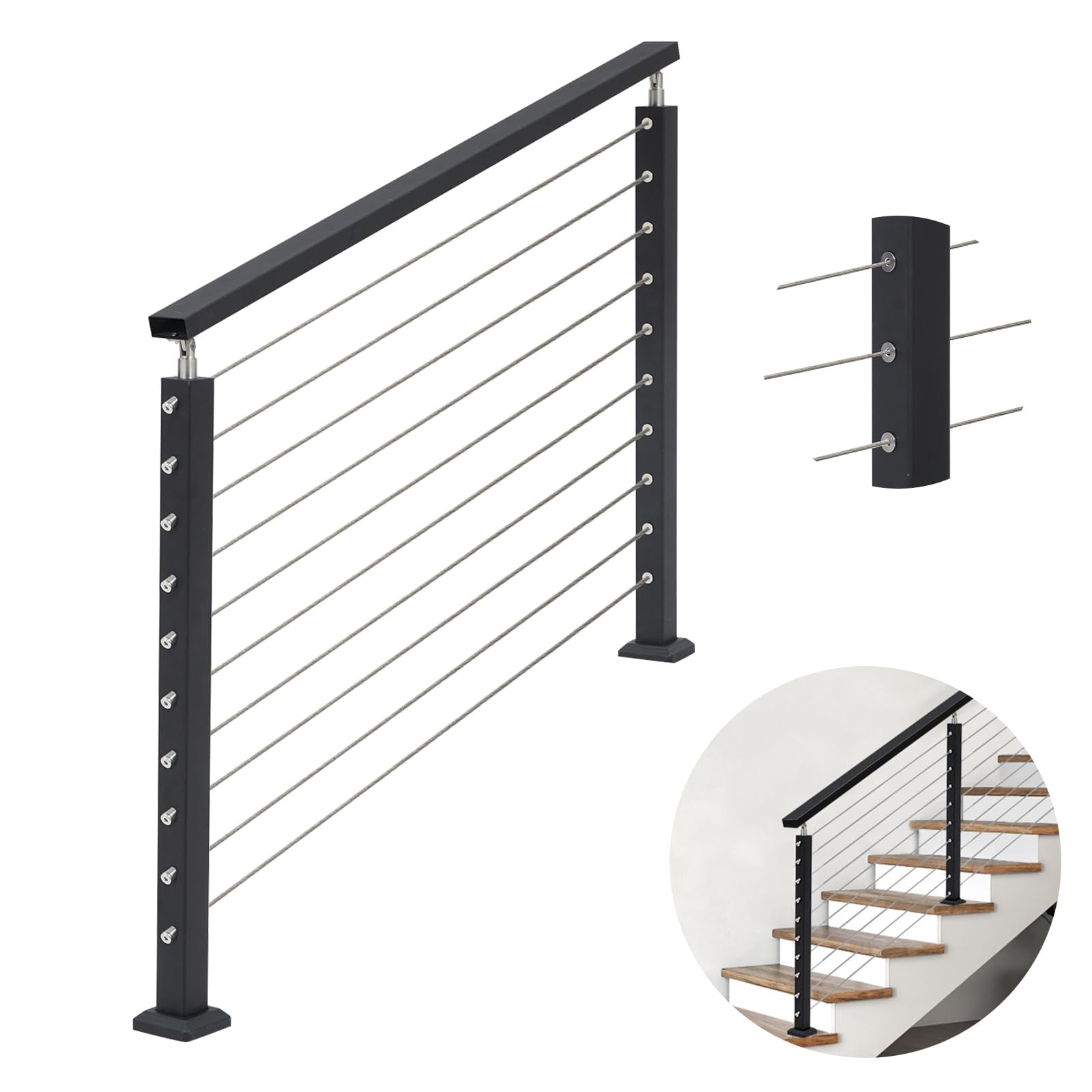 Huloretions 36" Stair Cable Railing Post Kit,151ft Wire Rope,Cable ...