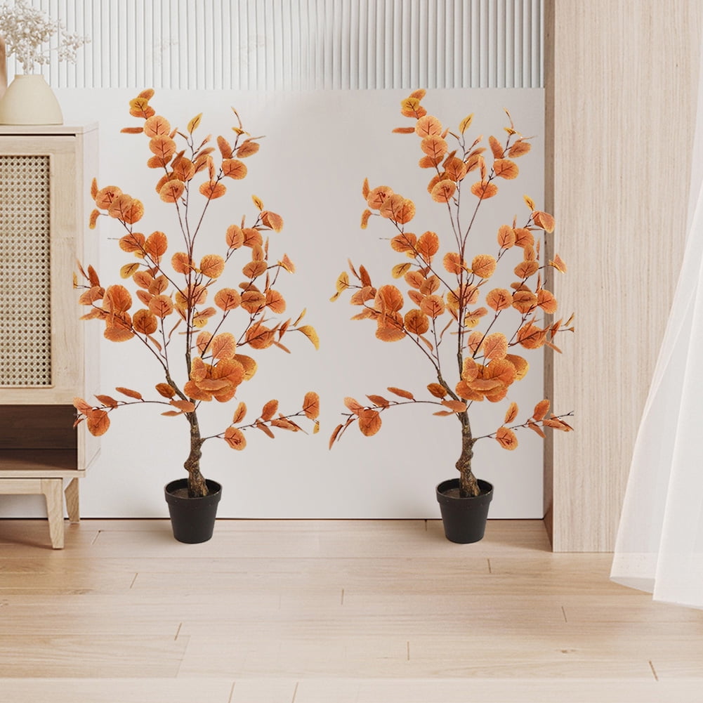 Huloretions 3ft Artificial Fall Eucalyptus Tree, Faux Autumn Ficus Fall ...