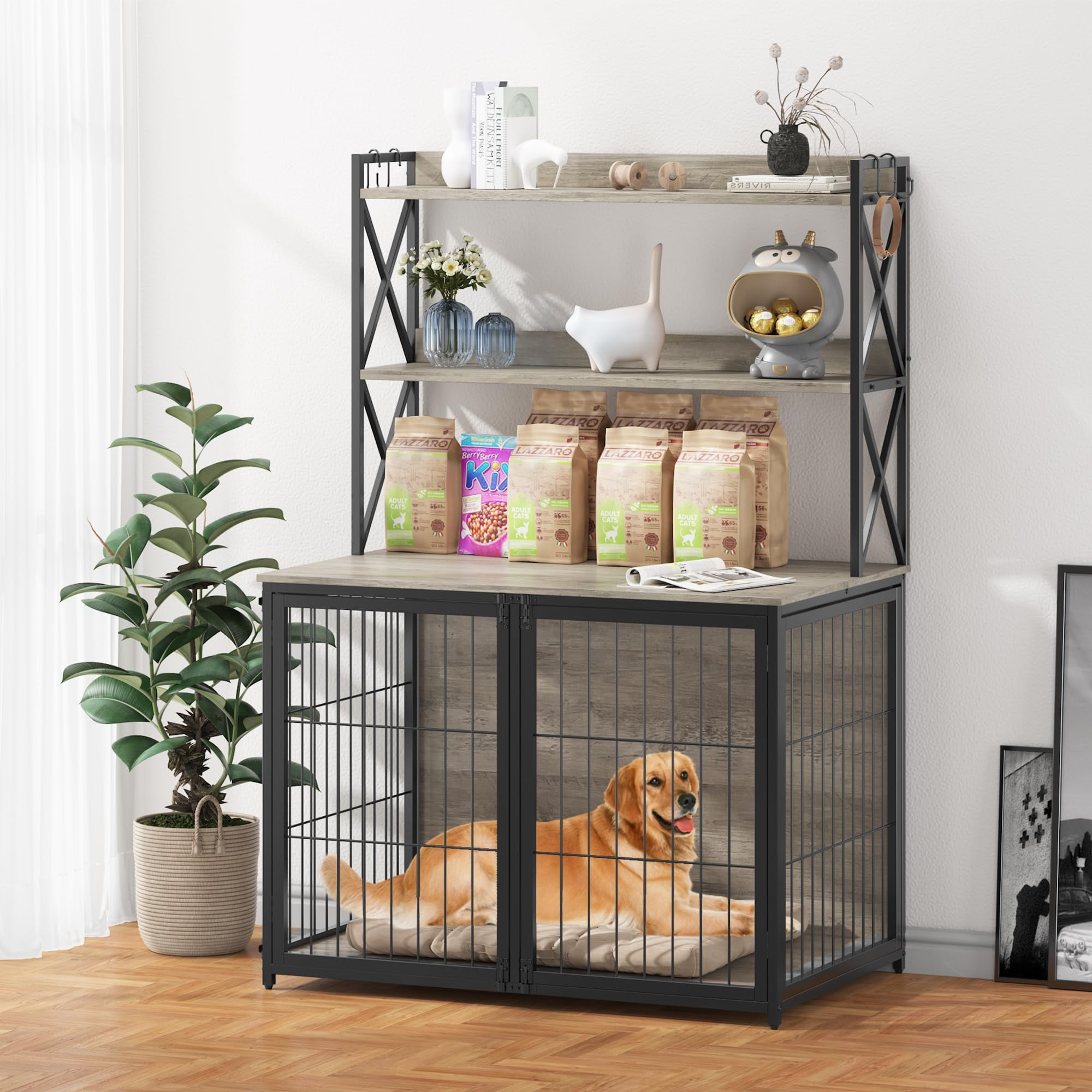 Huloretions 42.5 Inch Dog Crate Furniture with Shelves,Wooden Dog Crate ...