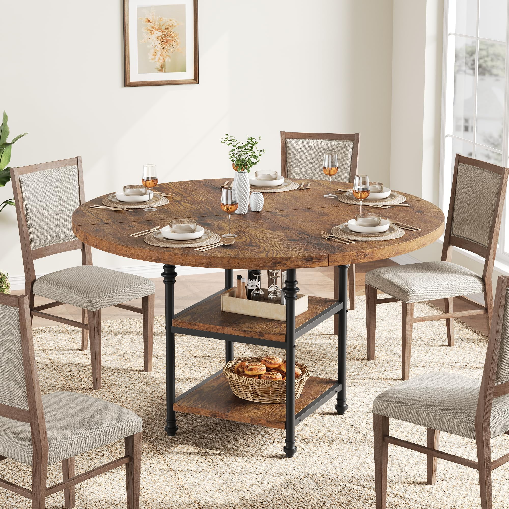 Huloretions 47-Inch Round Dining Table For 4,Dining Room Table,Circle ...