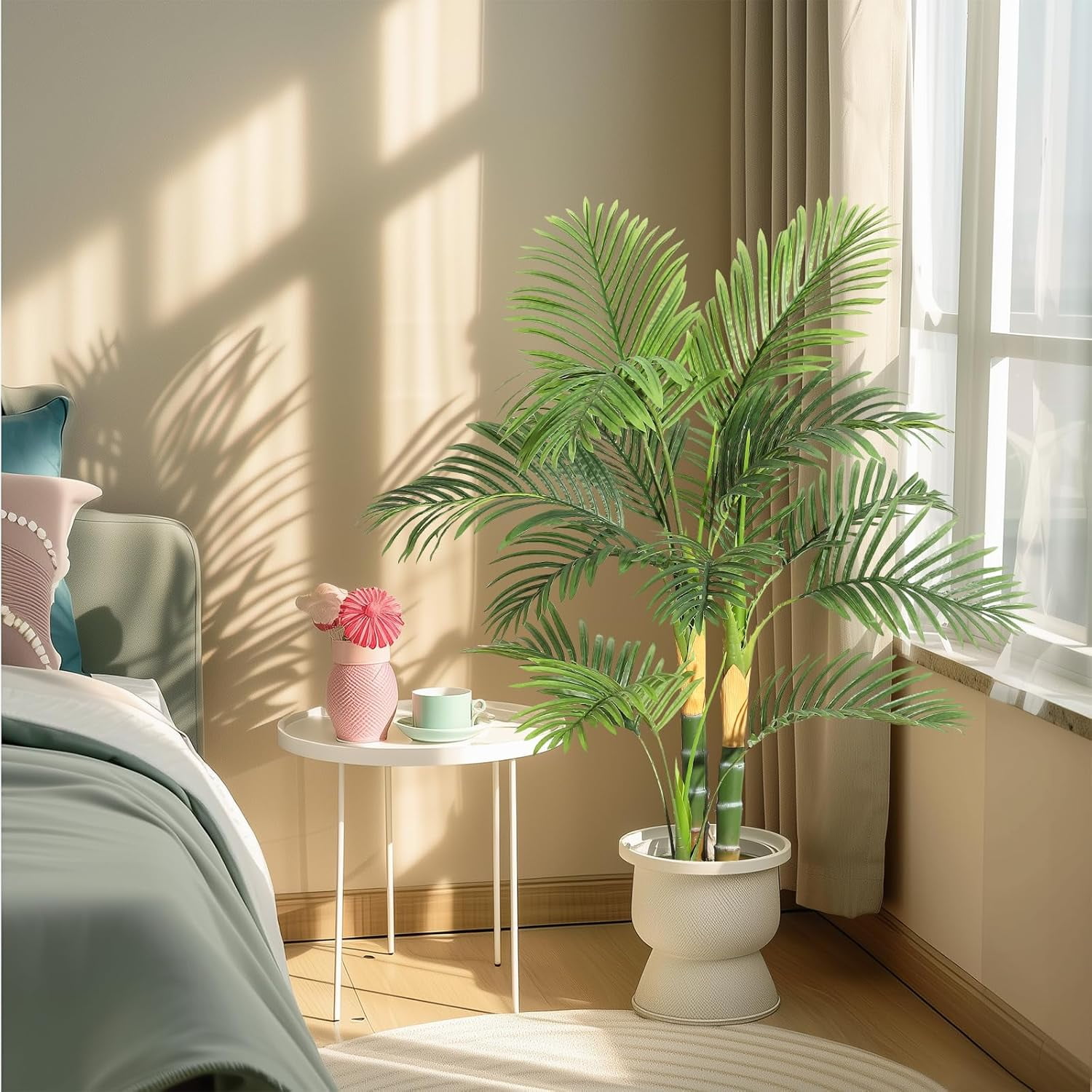 Huloretions 4FT Artificial Golden Cane Palm Tree, Pre Potted Tropical ...