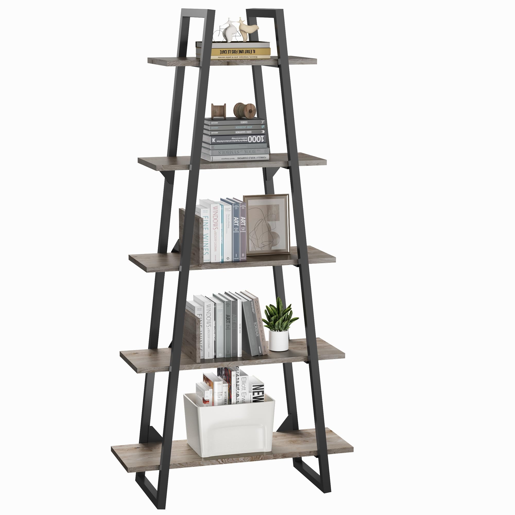 Huloretions 5 Tier Bookshelf,Industrial Ladder Bookshelf Narrow Open ...
