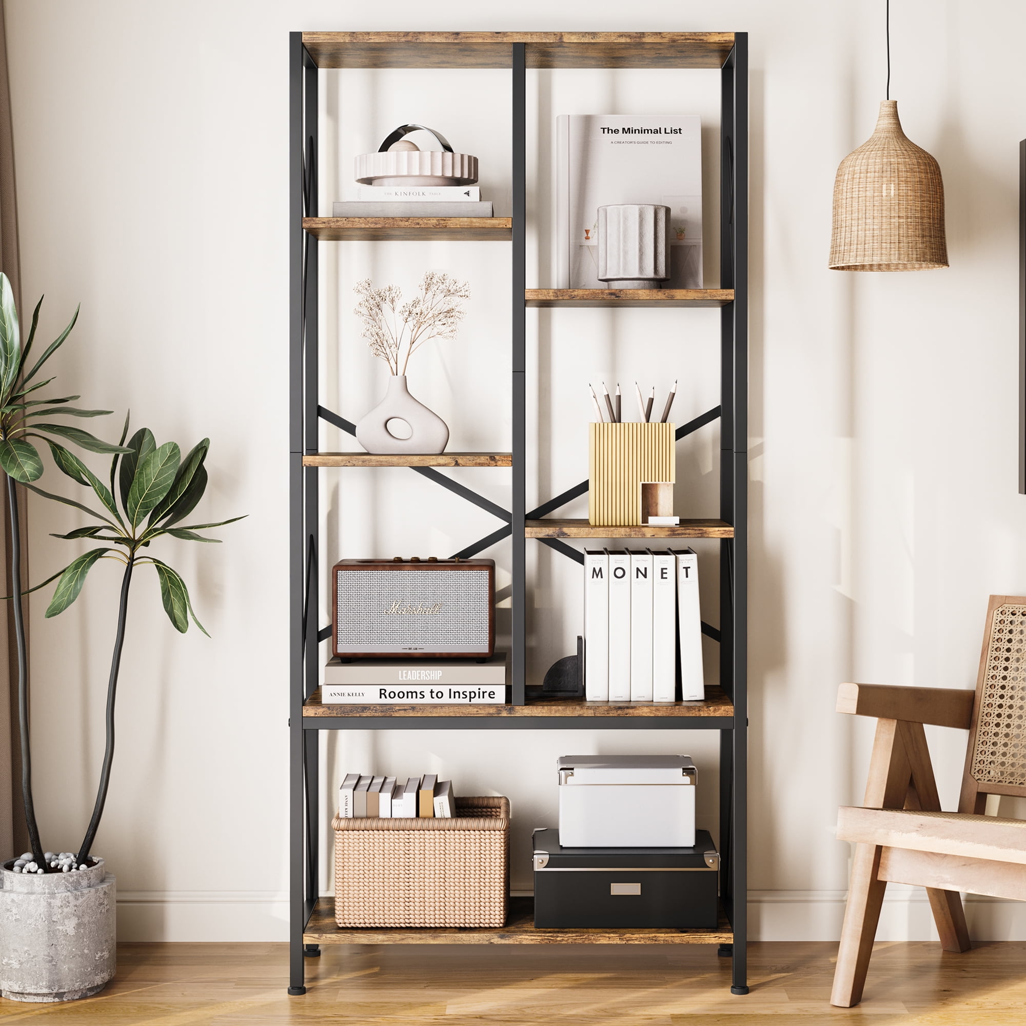 Huloretions 6 Tier Bookshelf,Tall Bookcase Shelf Storage Organizer ...