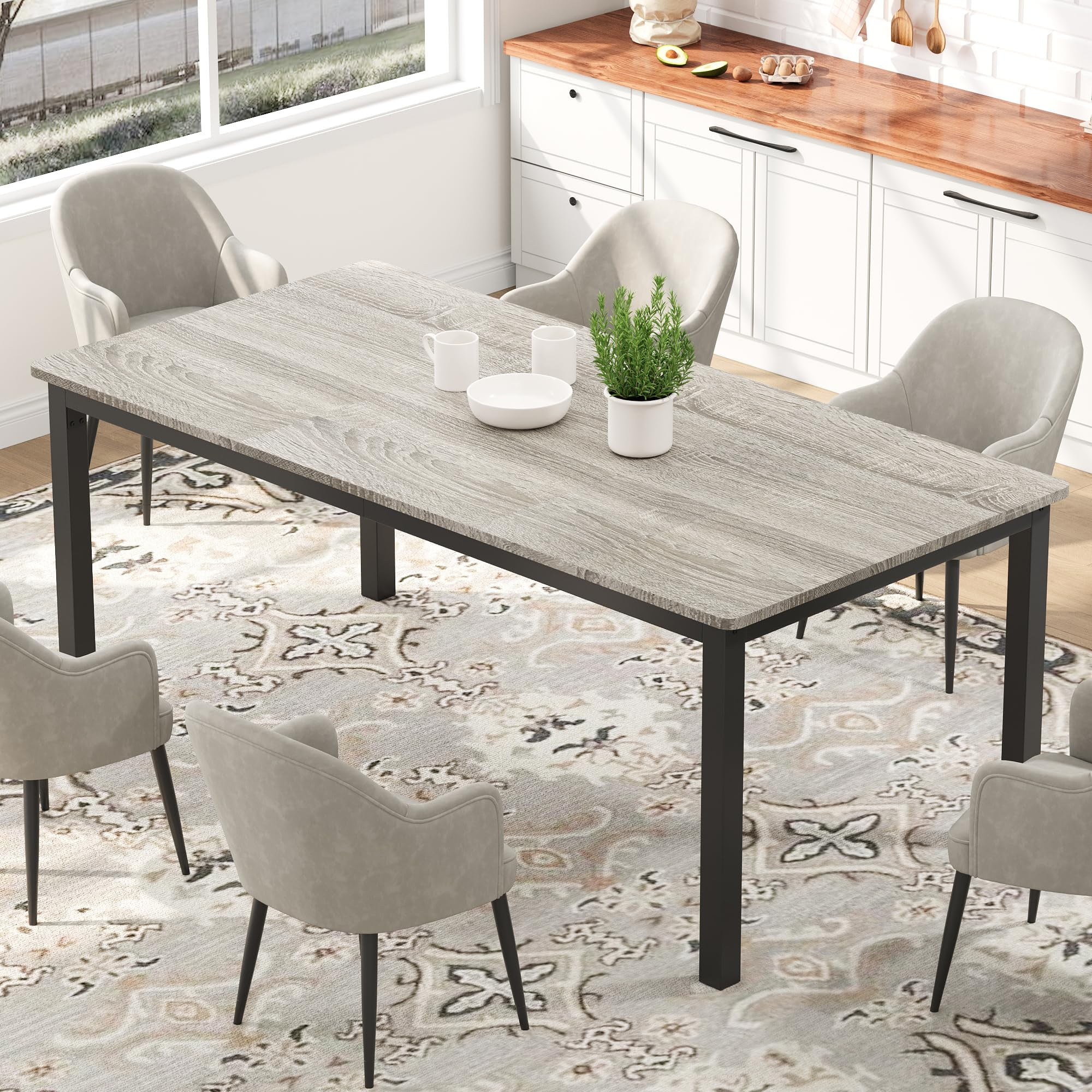Huloretions 70.8 in Industrial Dining Table,Kitchen Rectangular Dining ...
