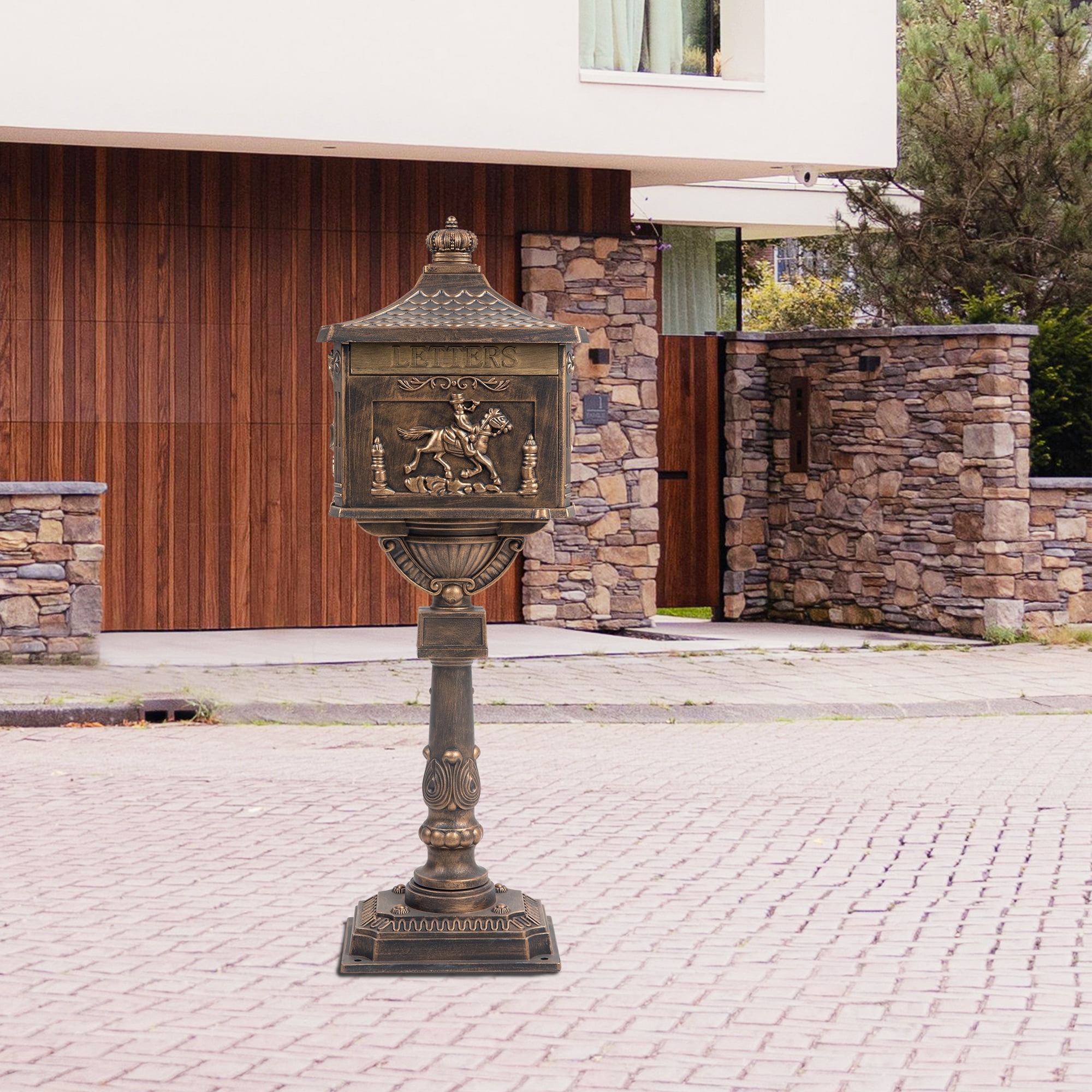 Huloretions Cast Aluminum Mailbox with Post,ustproof Bronze Locking ...