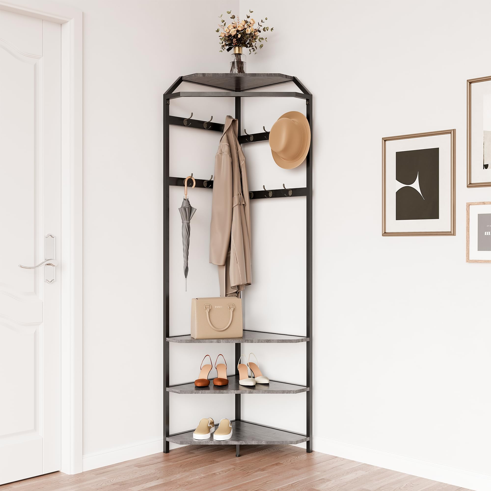 Huloretions Coat Rack,Corner Hall Tree With Shoe Bench,Freestanding ...