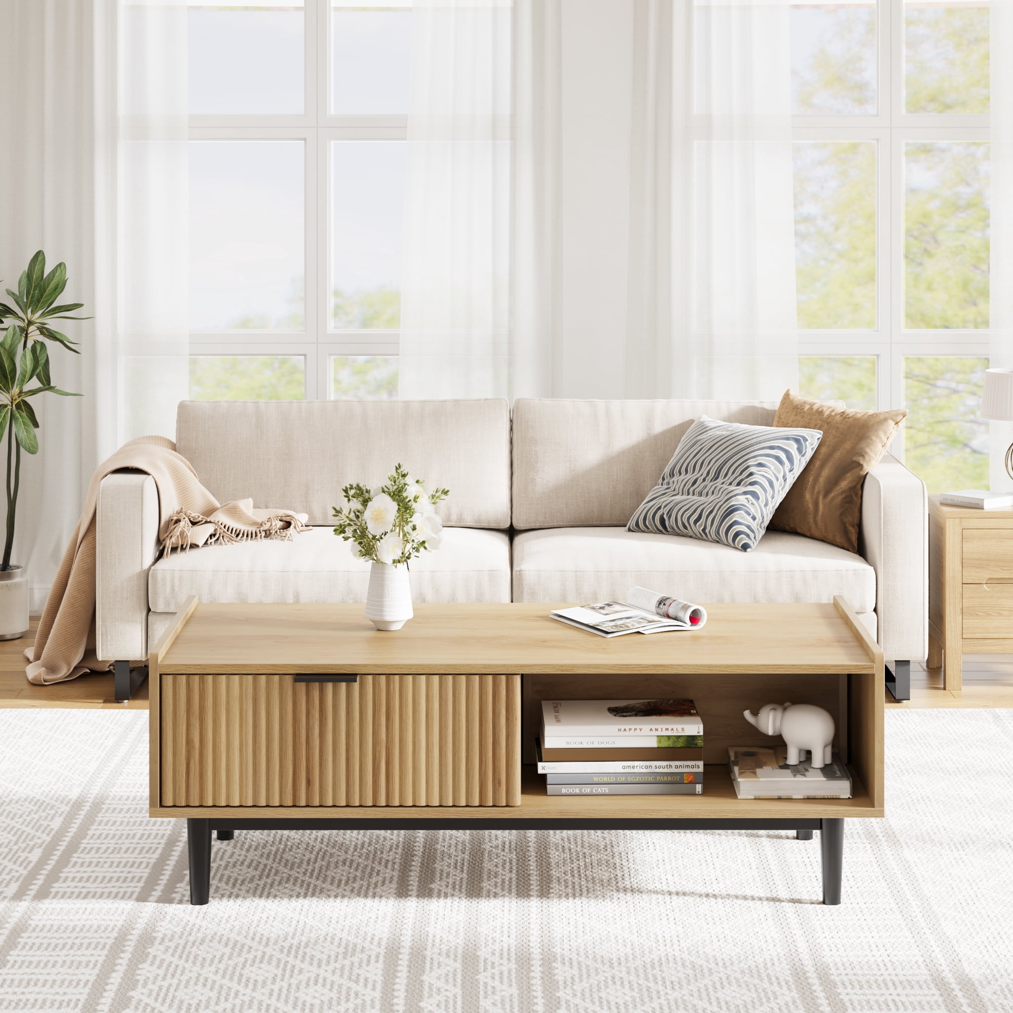 Huloretions Coffee Table with Storage Drawers,Farmhouse Living Room ...