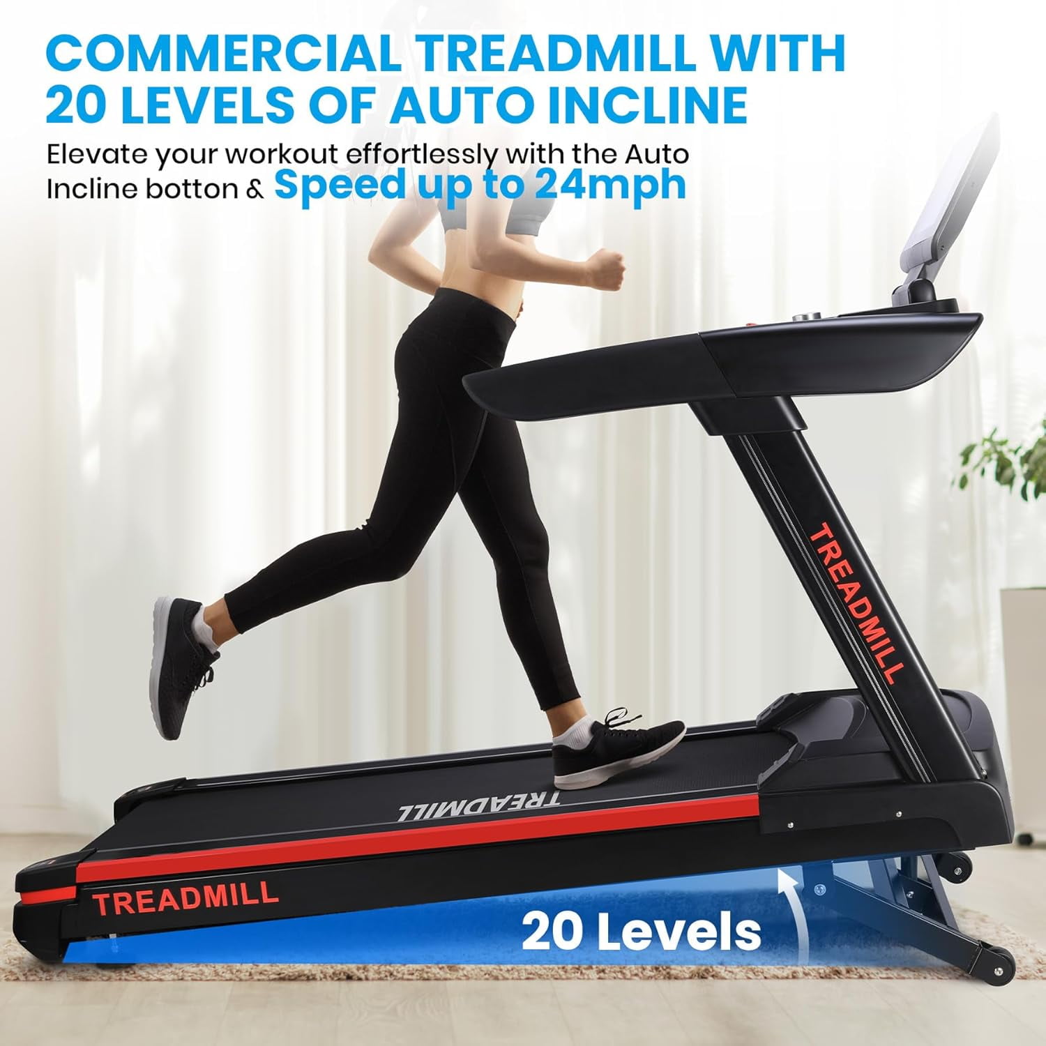 Huloretions Commercial Incline Treadmill with 20 Level Auto Incline ...