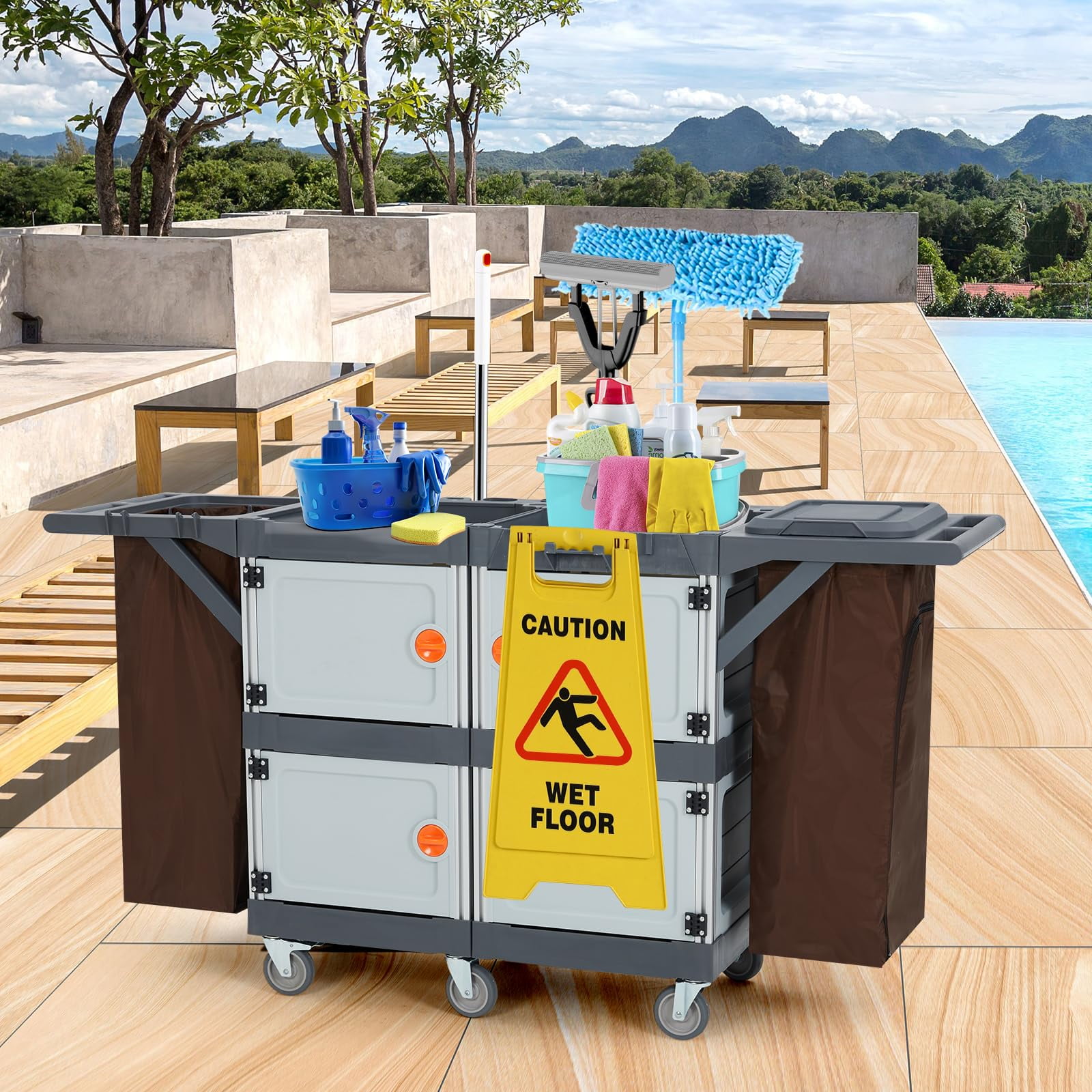 Huloretions Commercial Janitorial Cart with Cabinet, Hotel Cart ...
