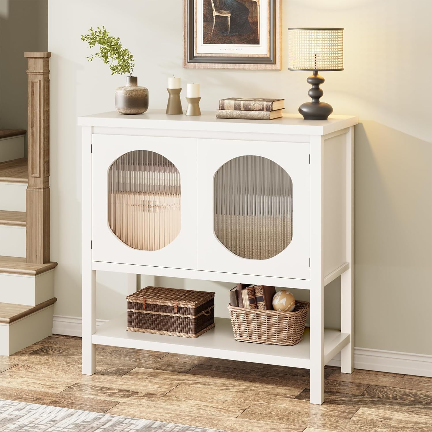 Huloretions Console Table, Storage Cabinet with 2 Changhong Glass ...