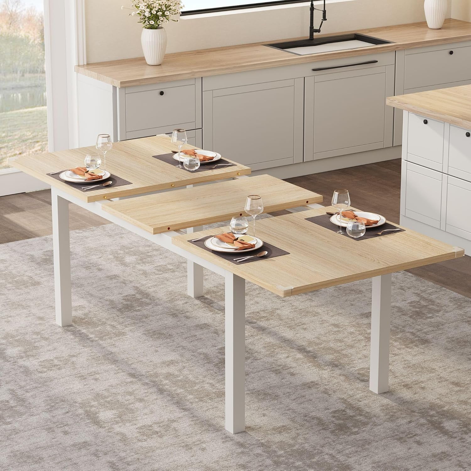Huloretions Dining Table for 6, 63" Large Extendable Dining Room Table ...