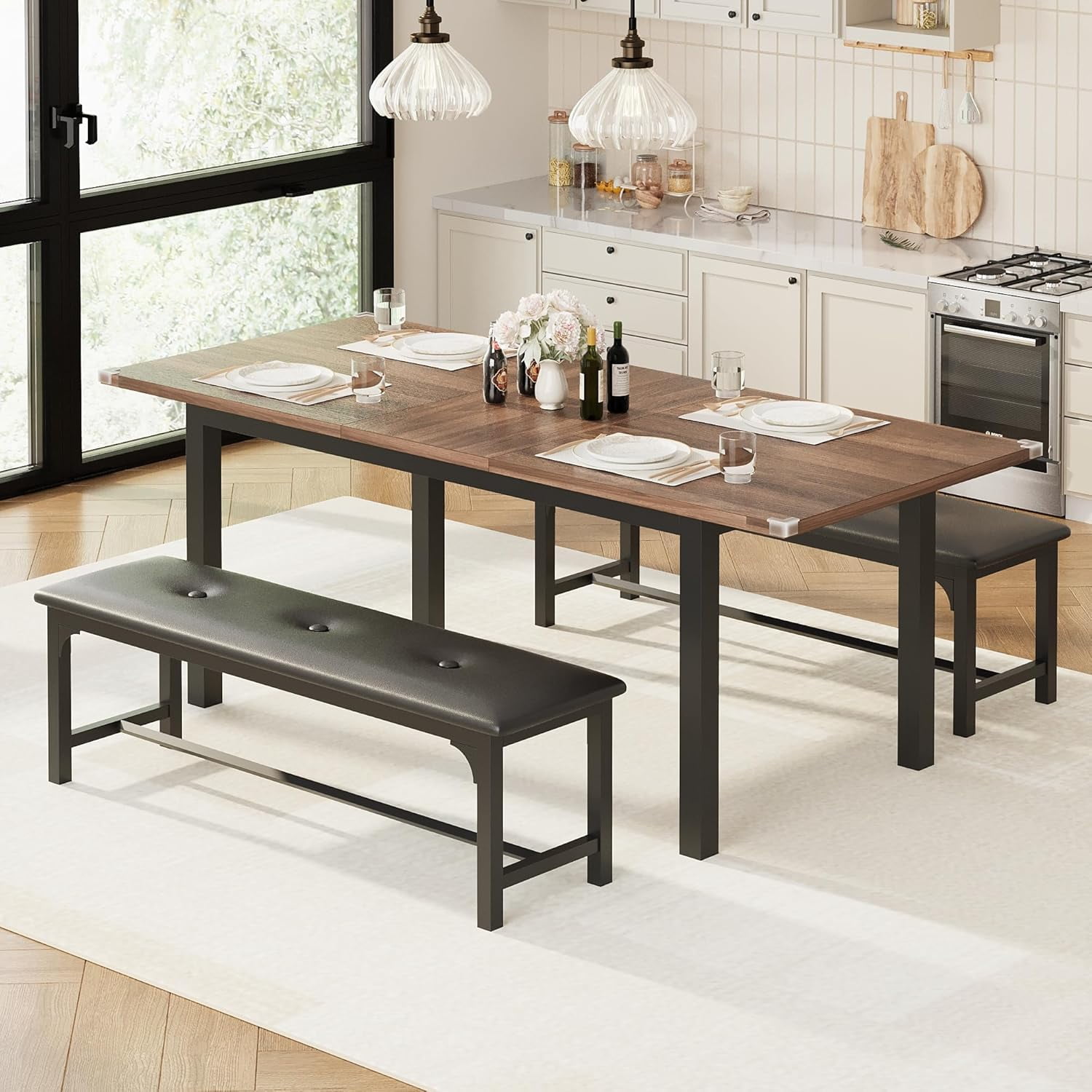 Huloretions Dining Table for 6, 63" Large Extendable Dining Room Table ...