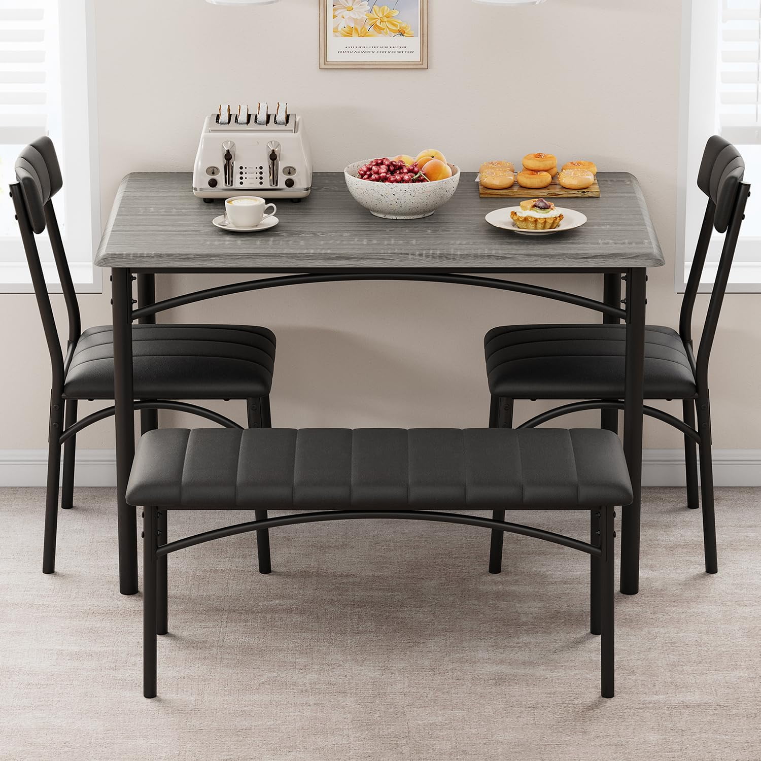 Huloretions Dining Table Set for 4, Kitchen Table and 2 Chairs for 4 ...