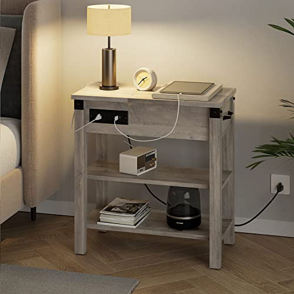 Huloretions End Table with Charging Station,Narrow Side Table with USB ...