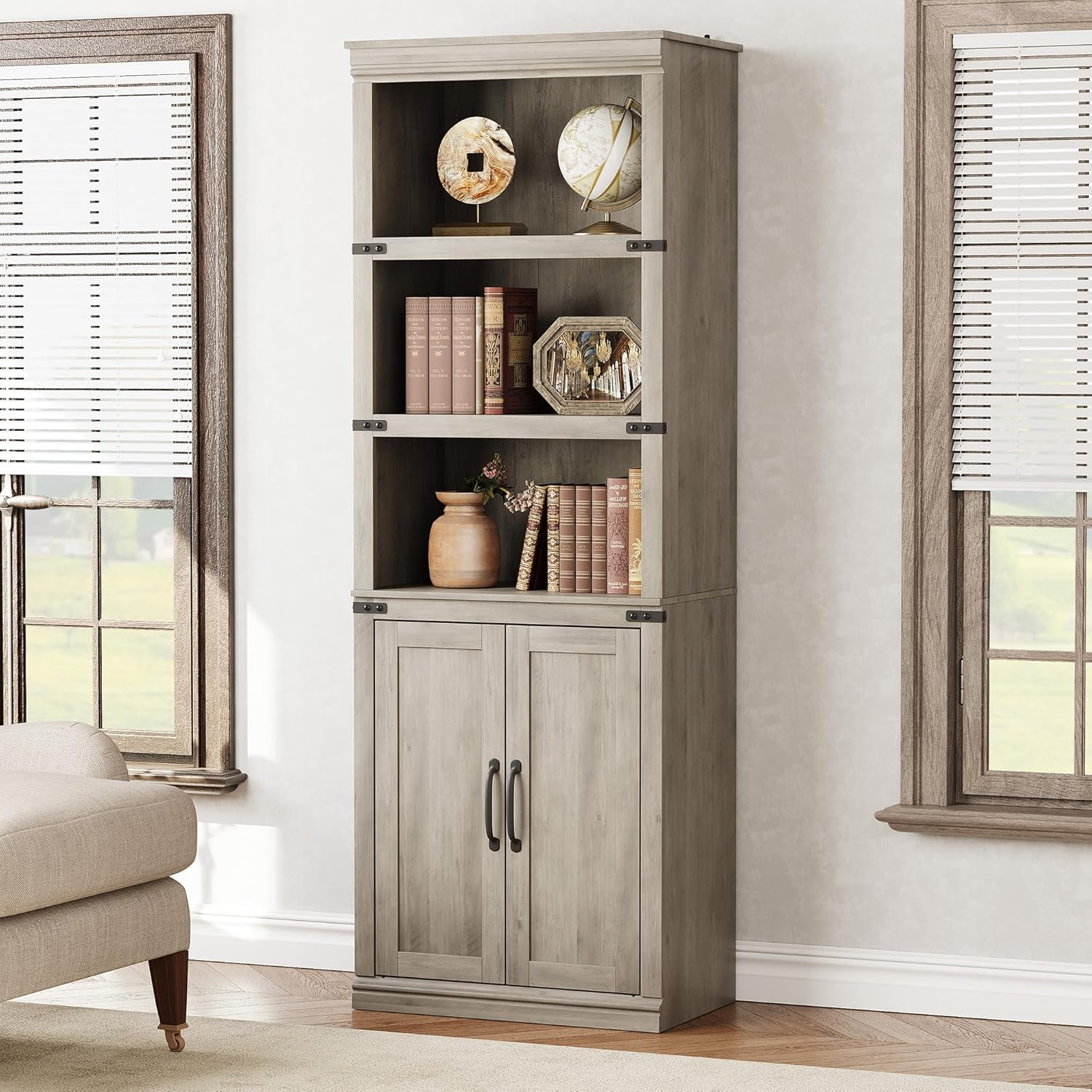 Huloretions Farmhouse Bookshelves, 5 Tier Bookshelf with Storage, 70 ...