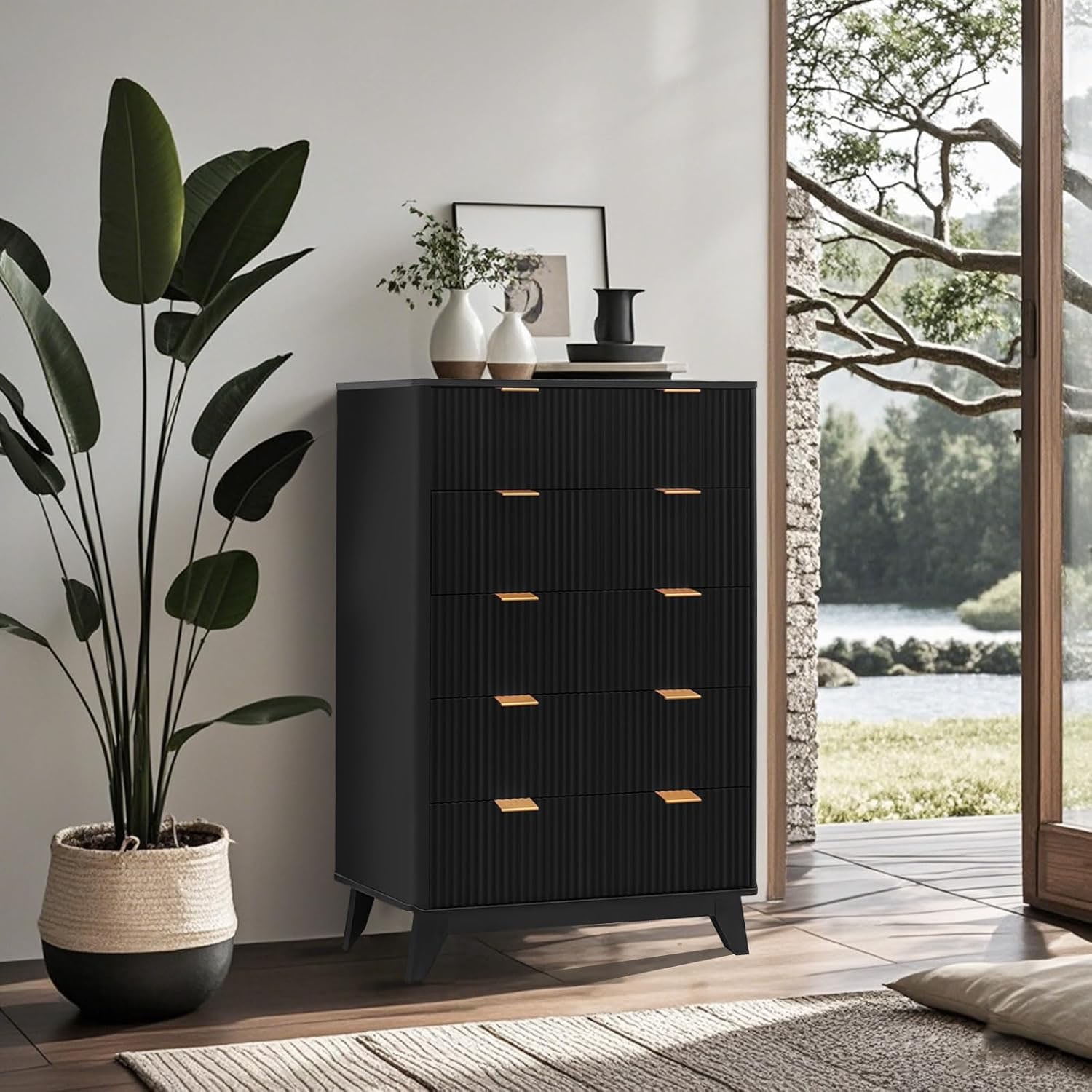 Huloretions Fluted 5 Drawers Dresser, 48-Inch Tall Modern Chest of ...