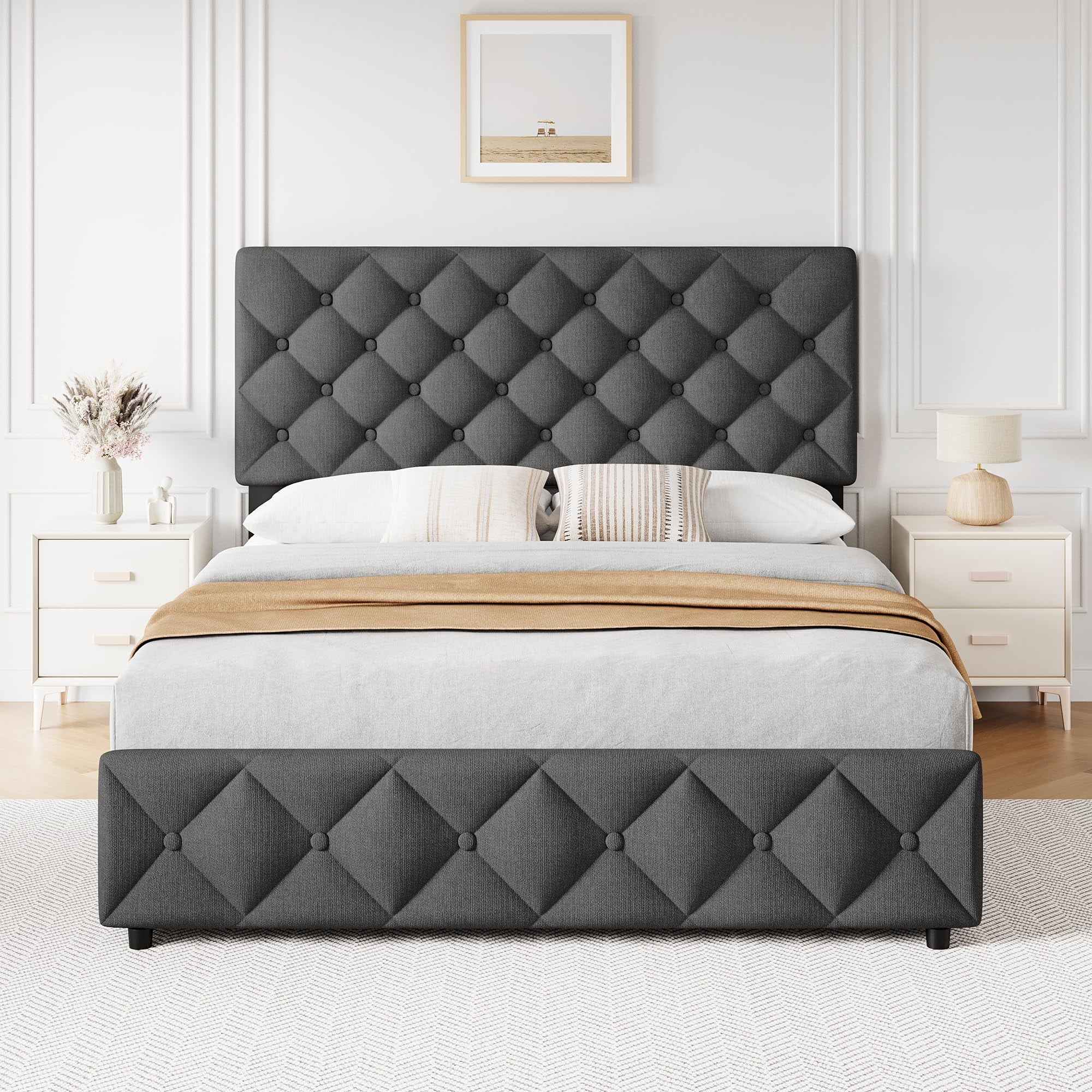 Huloretions Full/Queen/King Size Bed Frame with 4 Storage Drawers and ...
