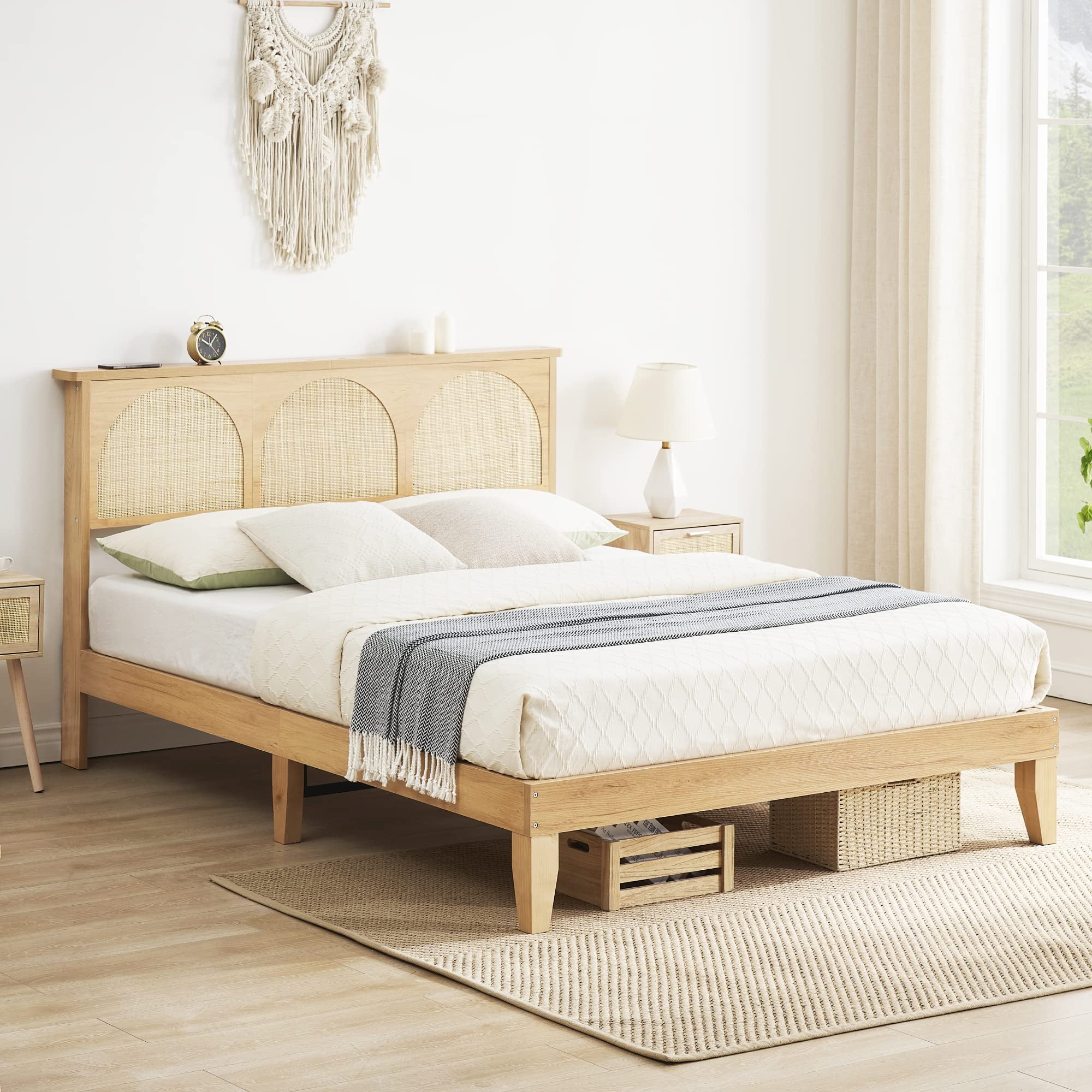 Huloretions Full Size Bed Frame,Rattan Full Size Platform Bed Frame ...