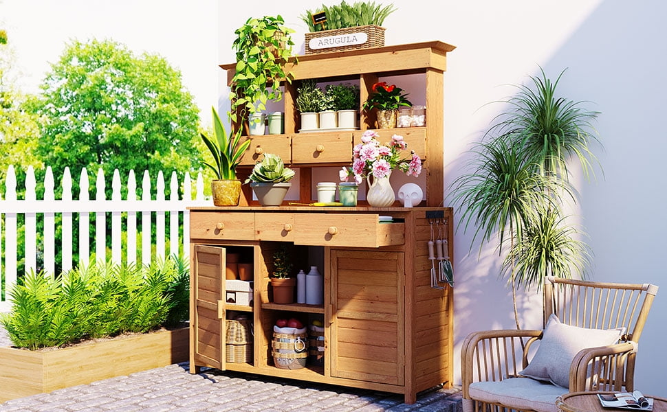 Huloretions Garden Potting Bench Table,Outdoor Plant Stand Table with ...