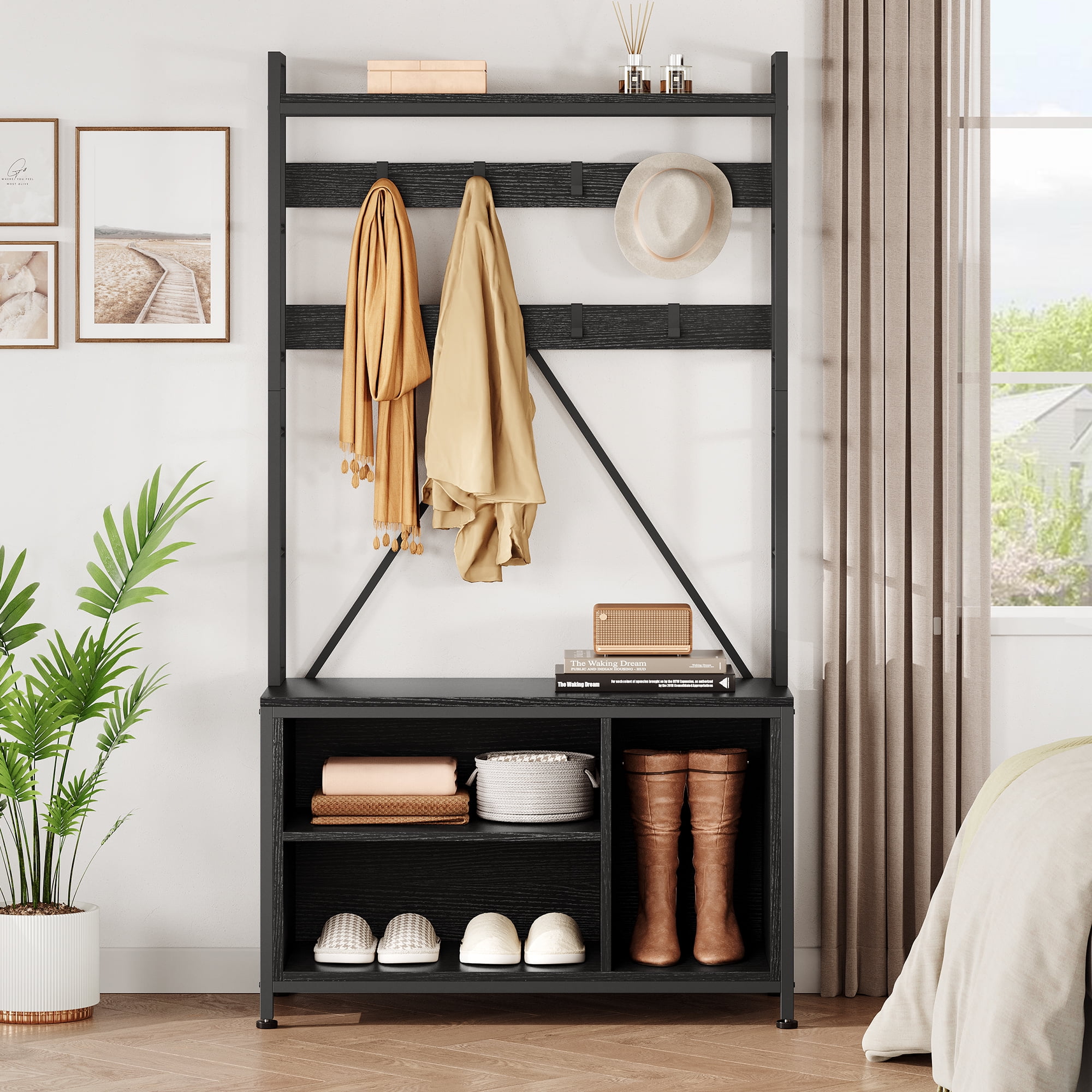 Huloretions Hall Tree,Tall Entryway Bench with Coat Rack,Freestanding 5 ...