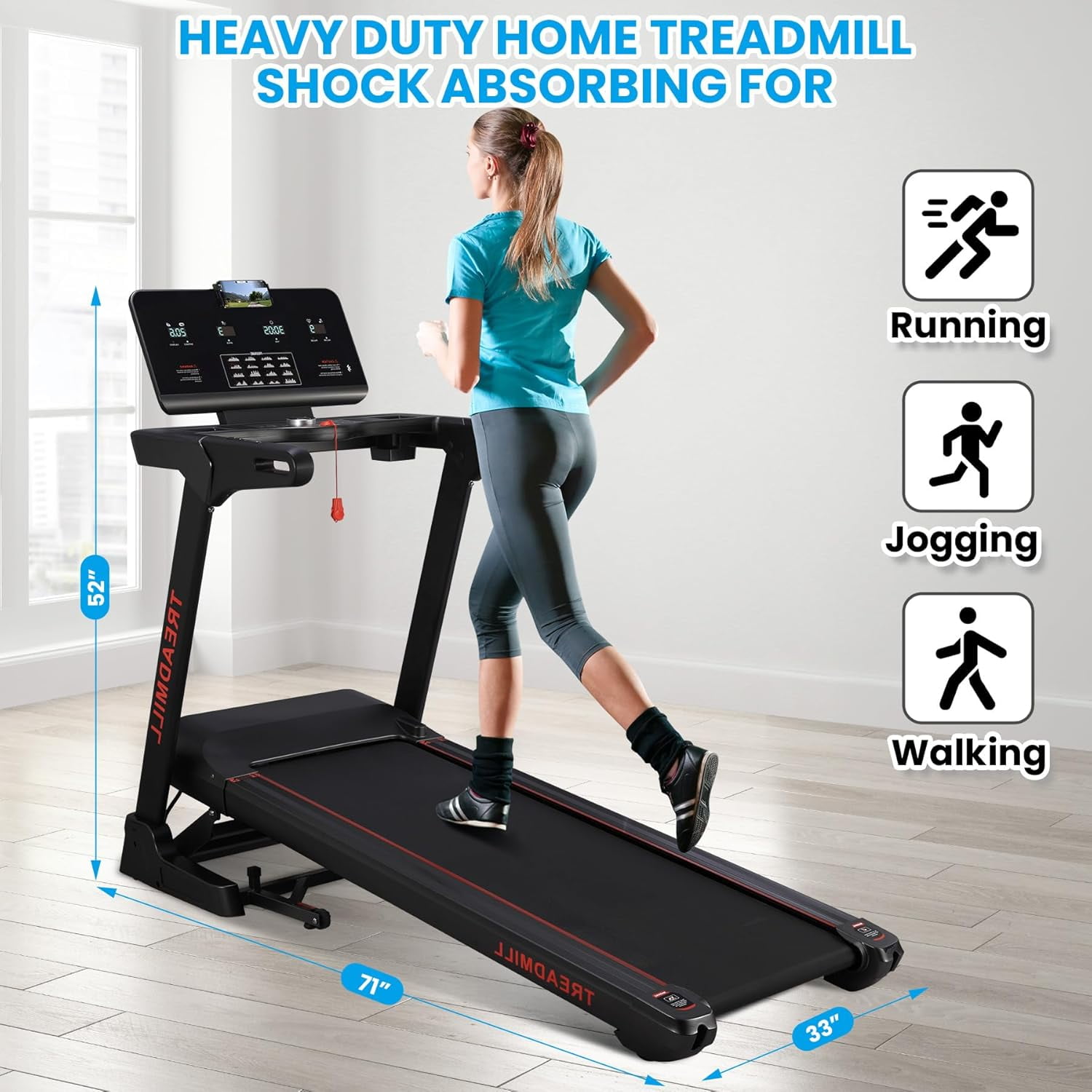 Huloretions Home Treadmill with 18 Level Auto Incline, Foldable Heavy ...