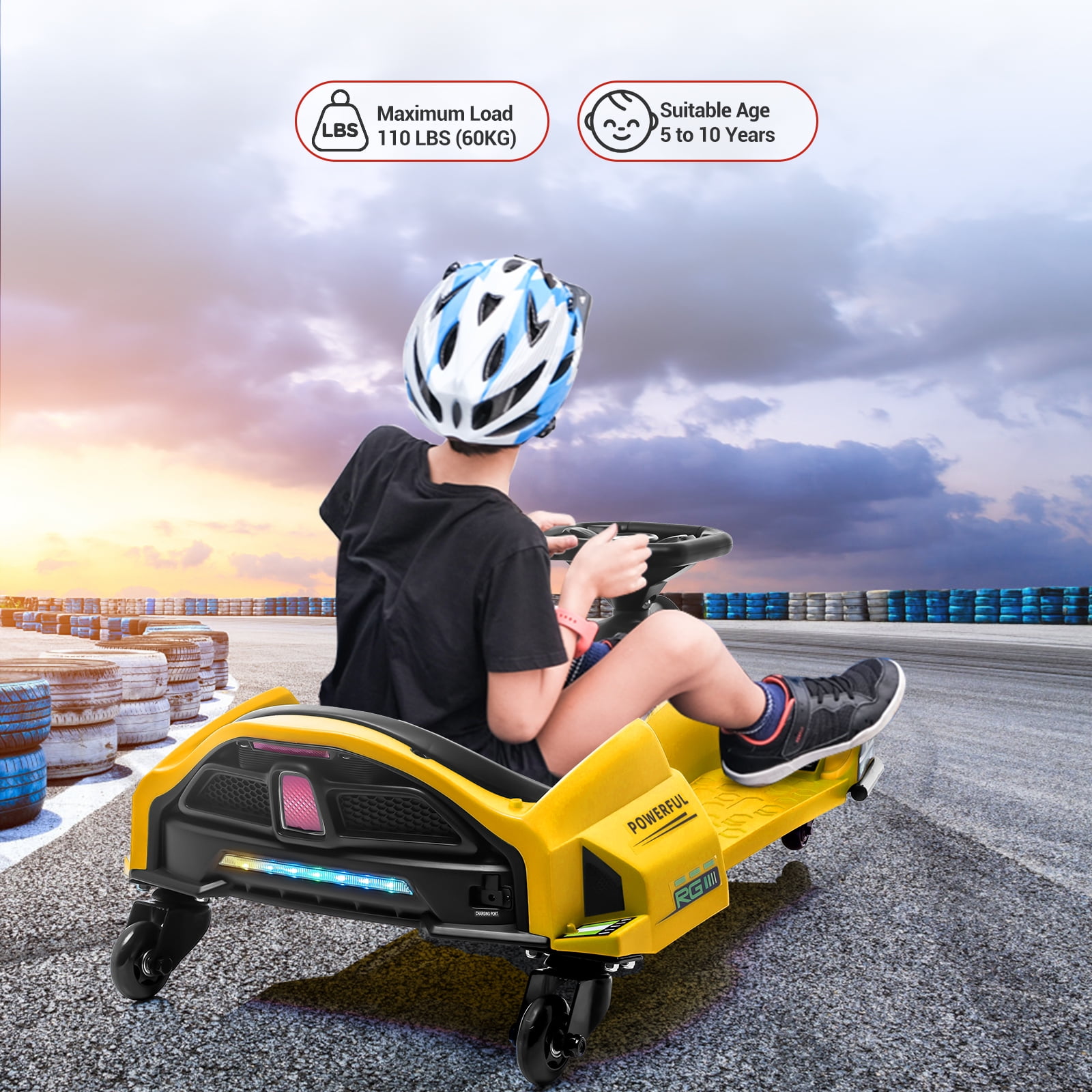 Huloretions Kids Drifting Car, 12V Ride On Go Kart with 45W Brushless ...