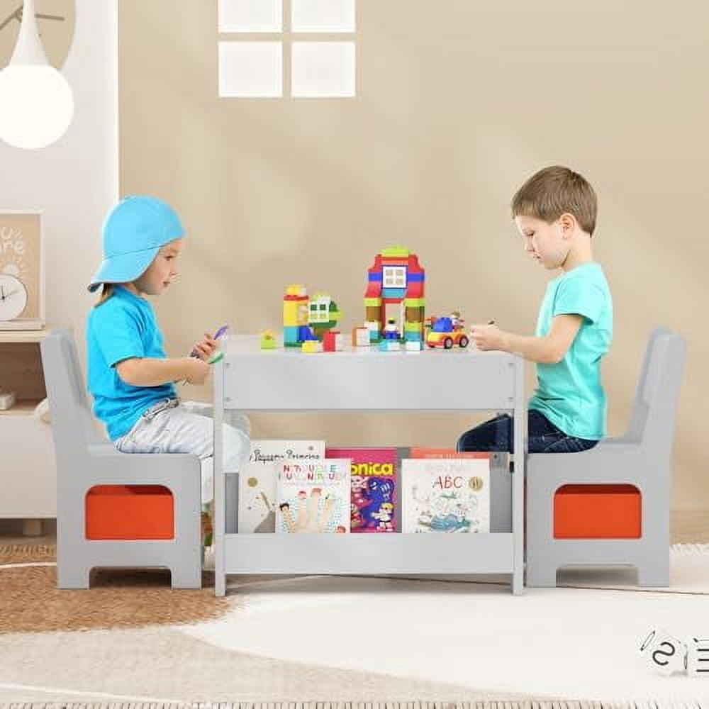 Huloretions Kids Table and Chair Set, 4 in 1 Wooden Activity Table & 2 ...