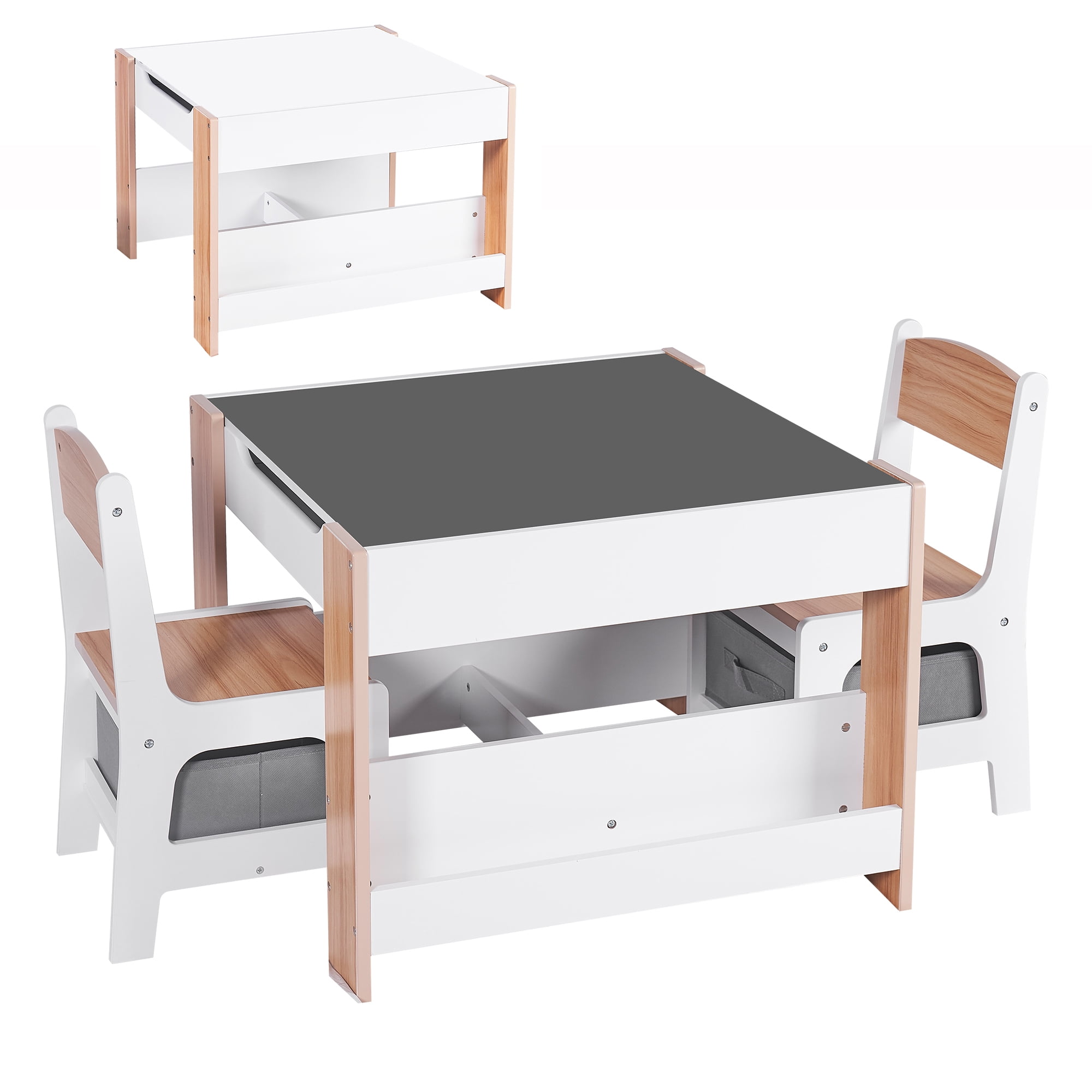Huloretions Kids Table and Chair Set,4-in-1 Wooden Activity Table with ...