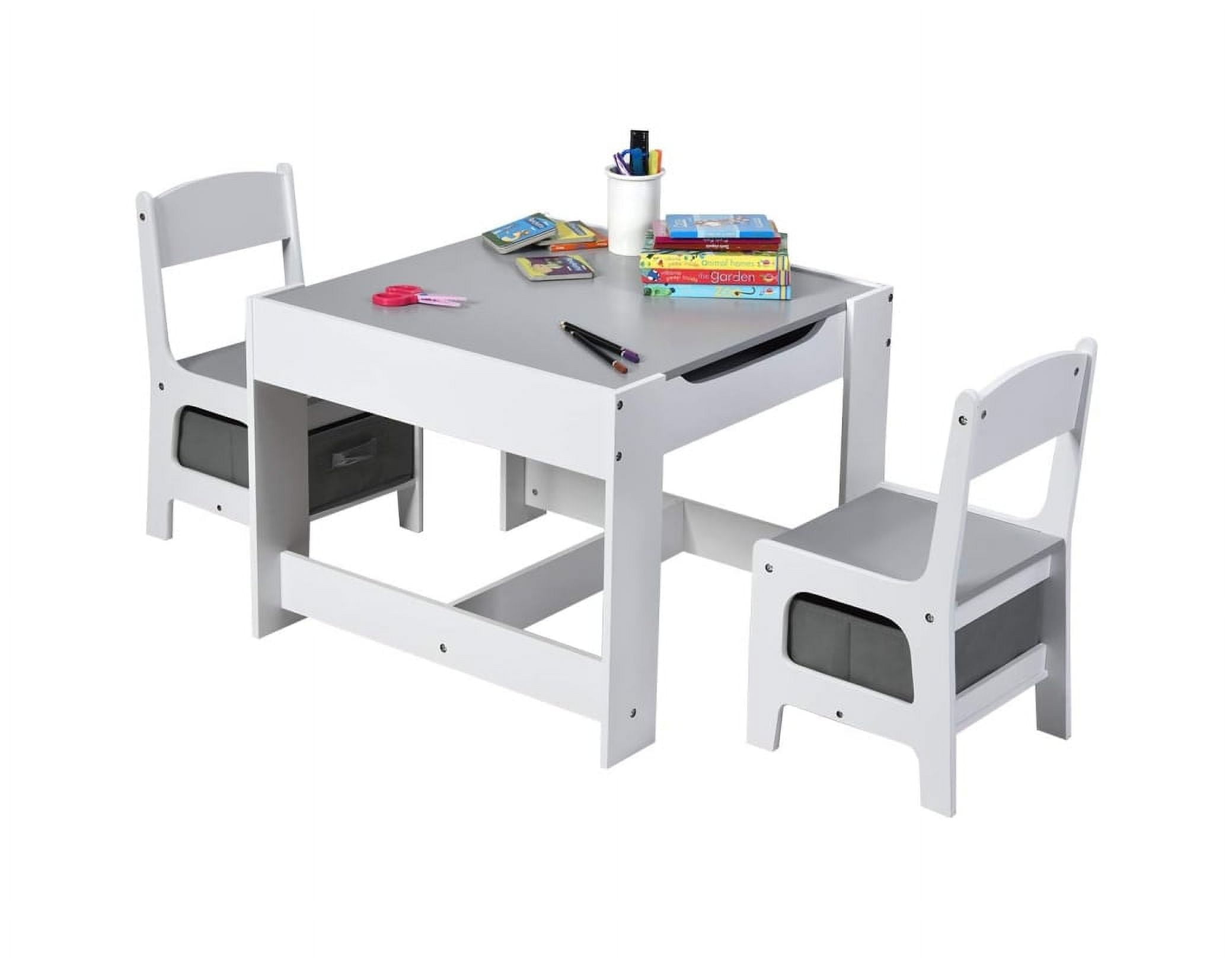 Huloretions Kids Table and Chair Set,4-in-1 Wooden Activity Table with ...