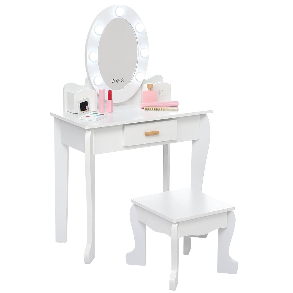 Huloretions Kids Vanity Set,Girls' Vanity Table and Chair Set with ...