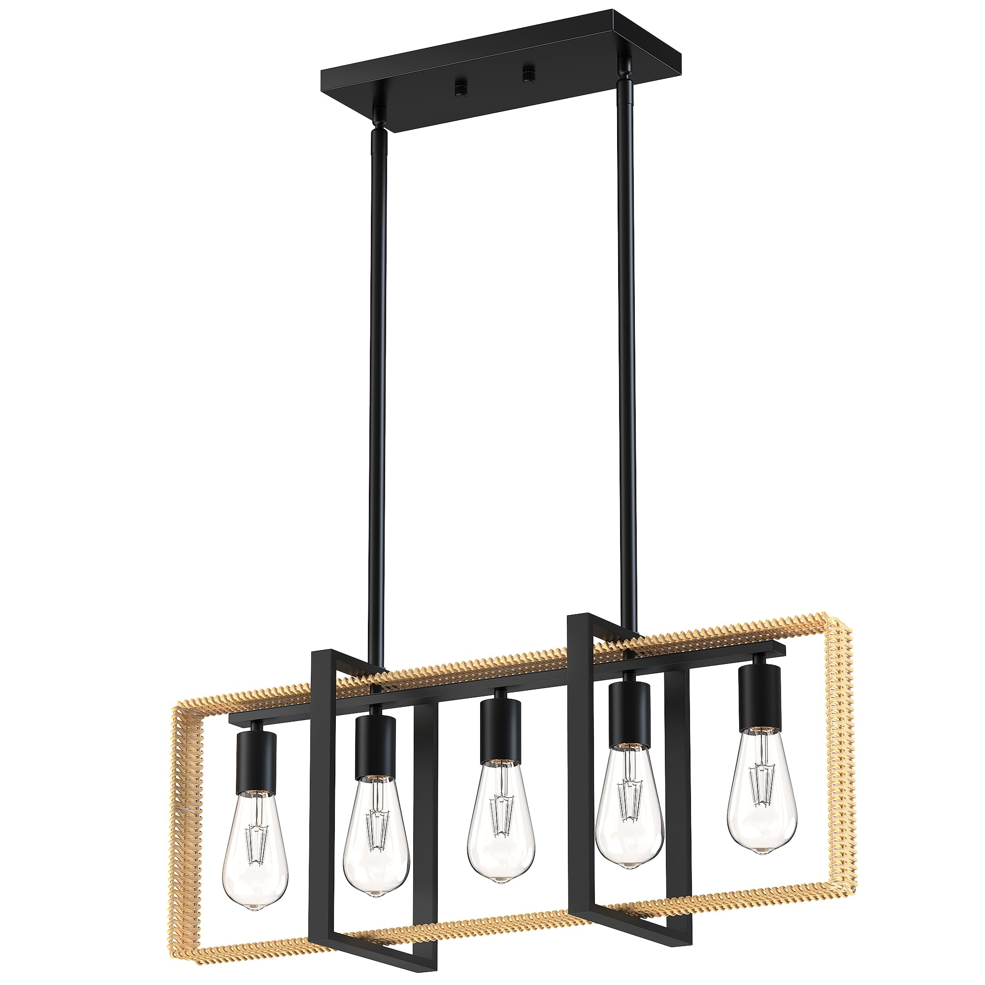 Huloretions Kitchen Island Lighting,Rattan Frame Pendant Ceiling ...