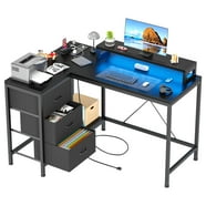 Dextrus 55" Computer Desk with Storage Drawers & LED Light, Office Desk ...