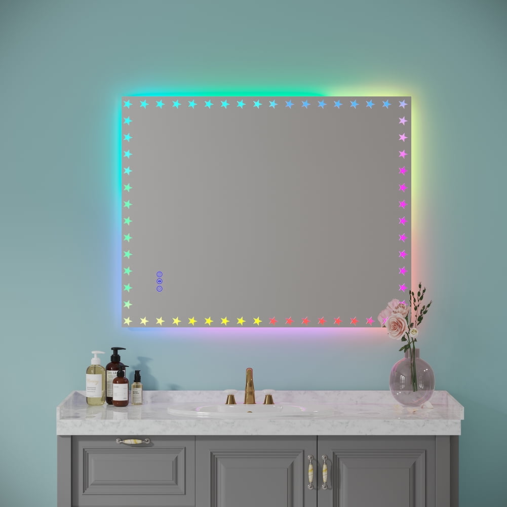 Huloretions LED Bathroom Mirror with Front and RGB Backlit,3 Colors ...