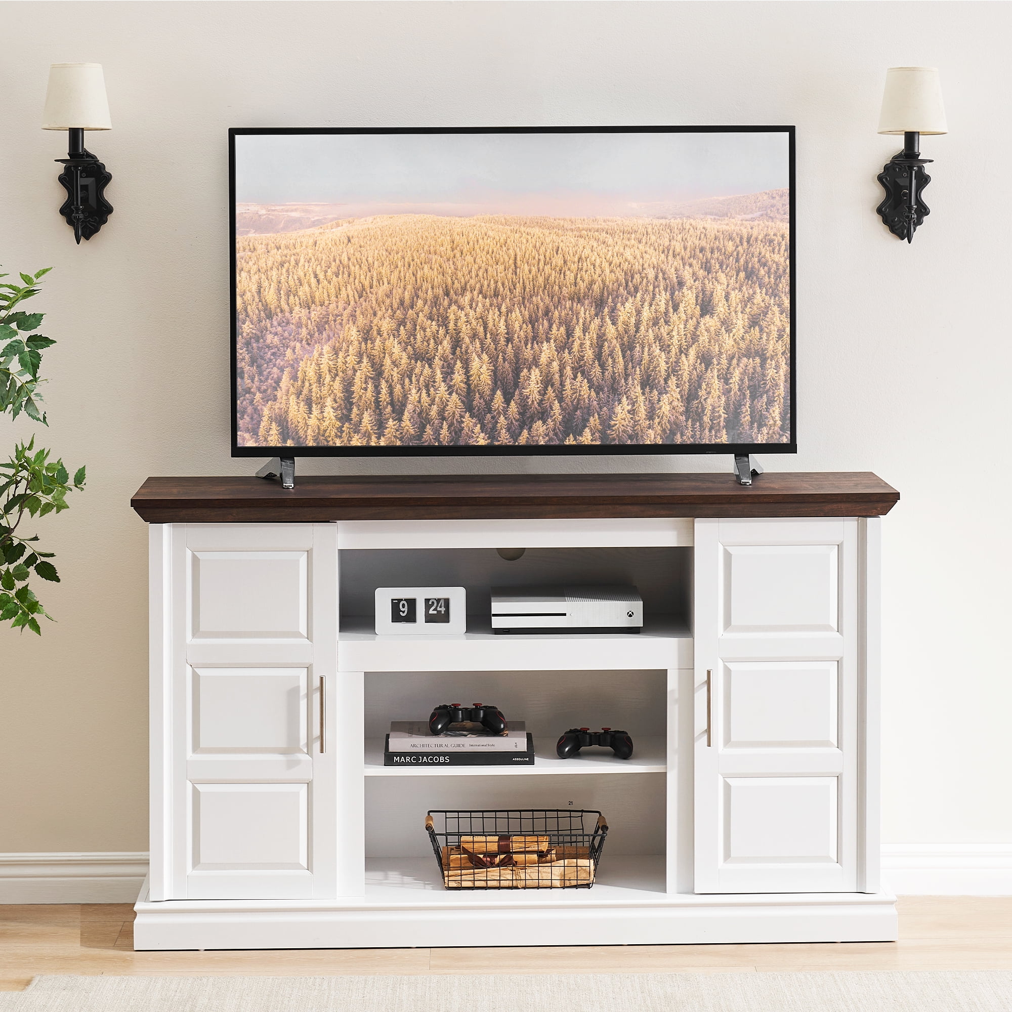 Huloretions LED Farmhouse TV Stand for TV up to 65 "with Adjustable ...
