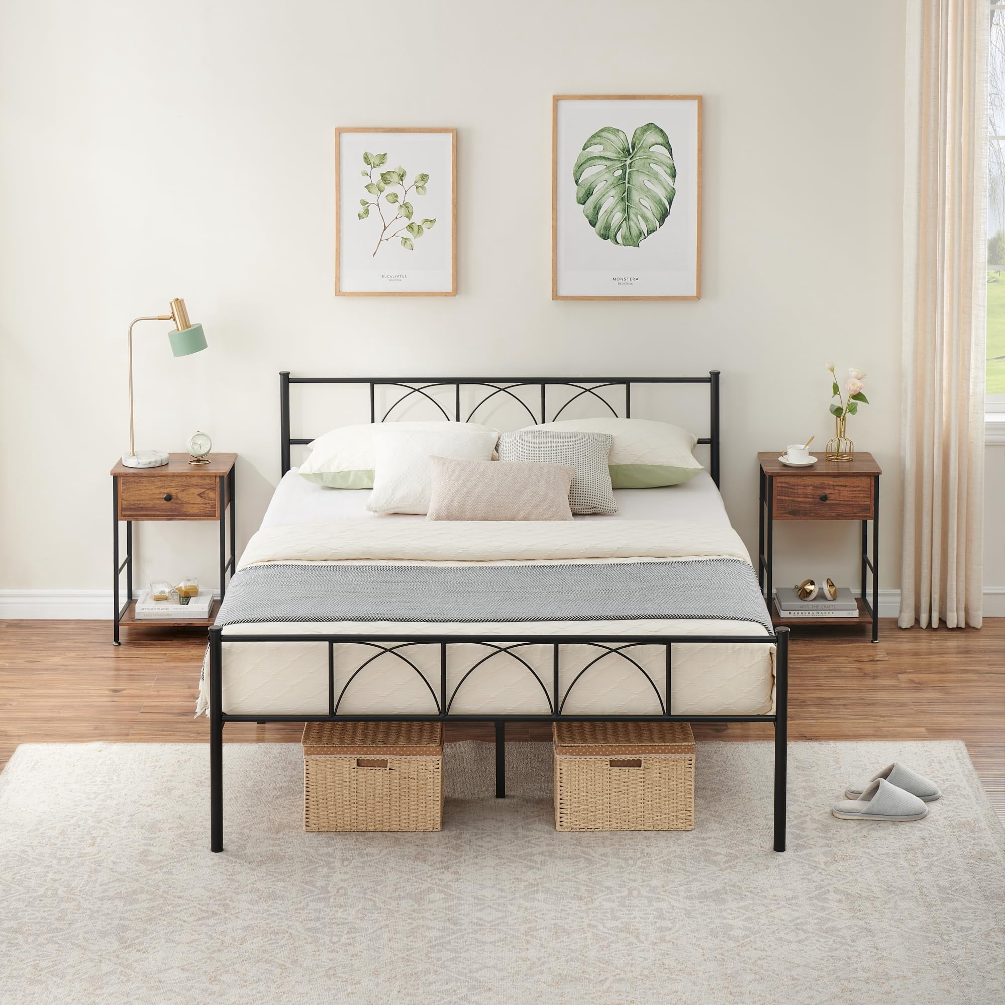Huloretions Metal Bed Frame with Headboard and Footboard, Modern Iron ...